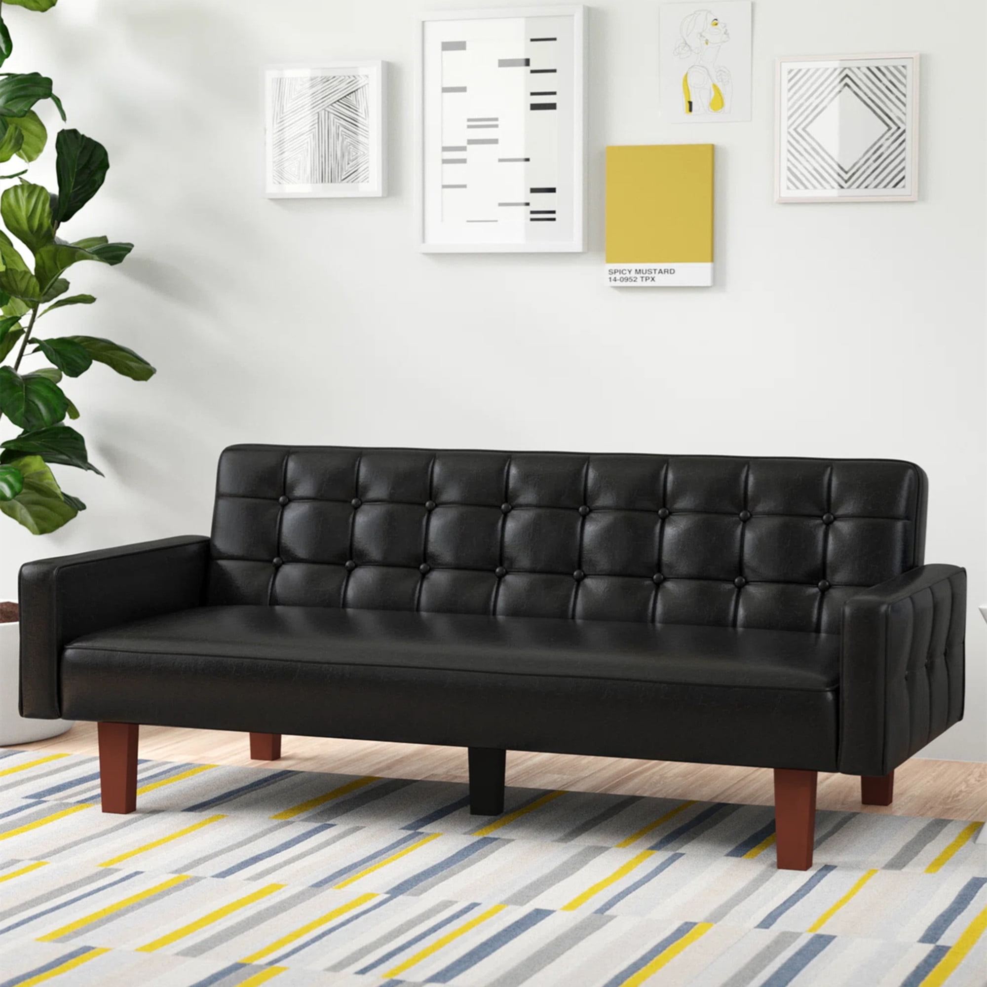 Aukfa 75" Leather Futon Convertible Sofa Bed, Arm Couch for Home Office ...