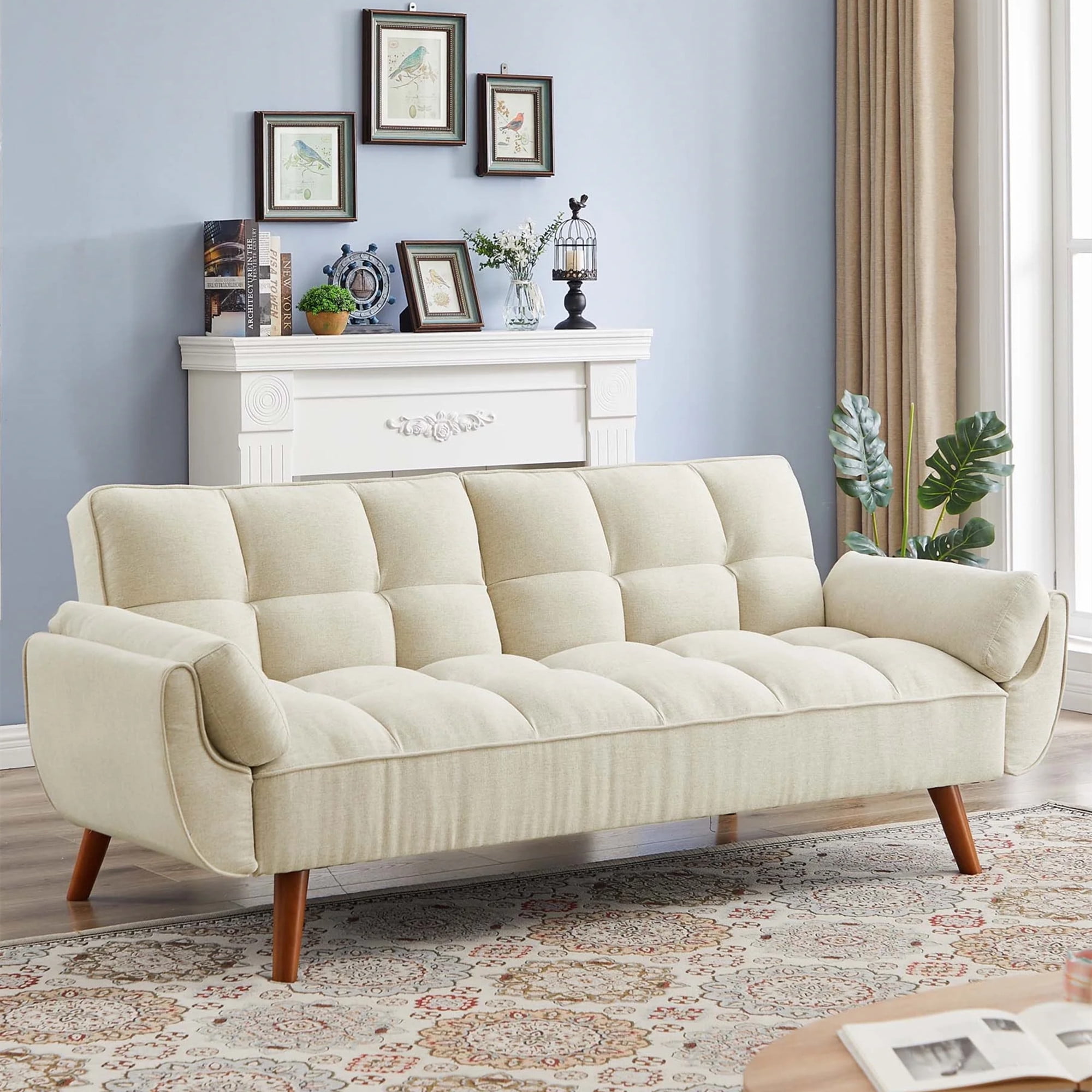Aukfa 75" Flared Arm Futon Convertible Sofa Bed, Curved Sleeper Sofa ...