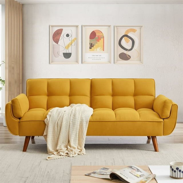 Aukfa 75" Flared Arm Futon Convertible Sofa Bed, Curved Sleeper Sofa ...
