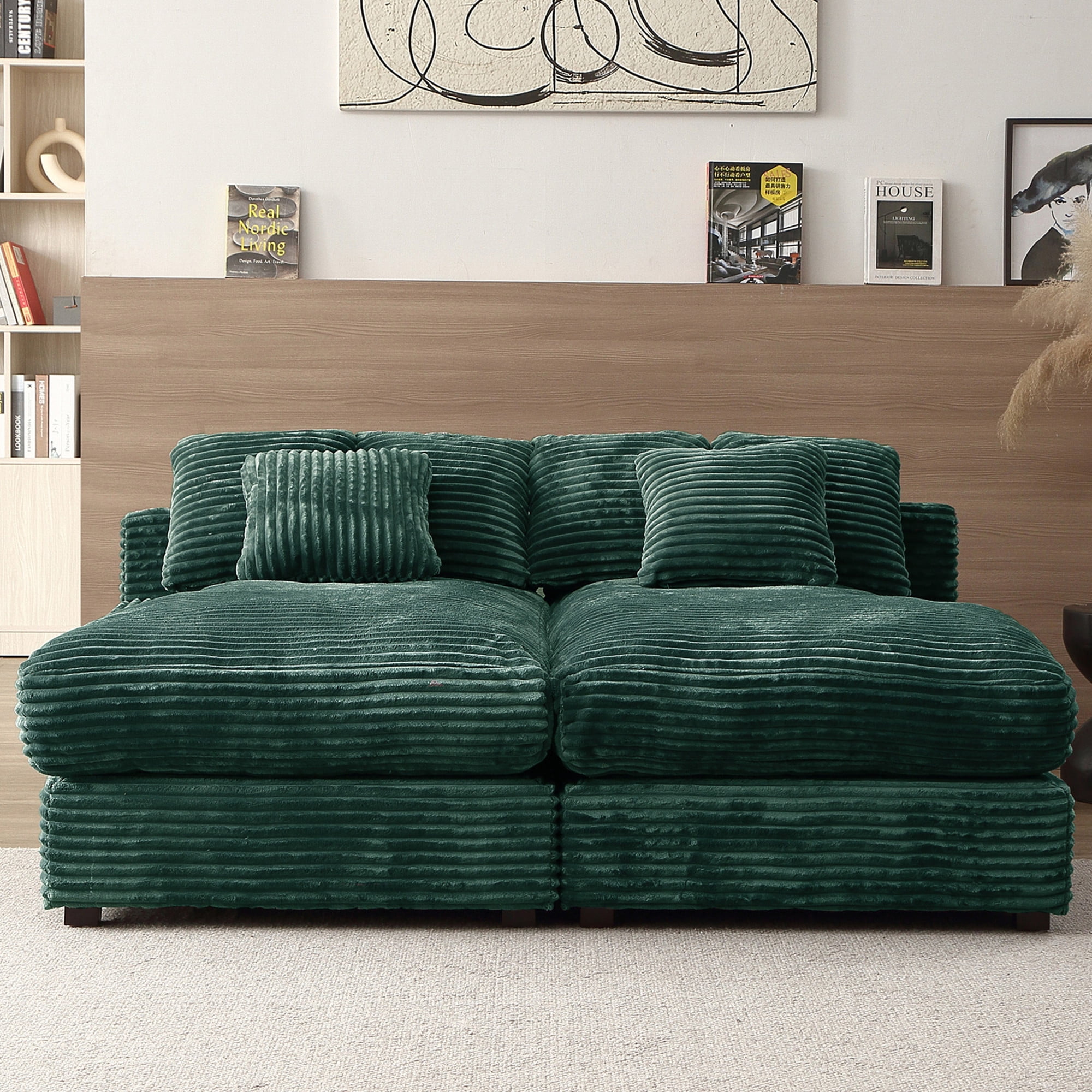 Aukfa 75 inch Double Chaise, Oversized Sofa Bed w/ 6 Pillows, Plush ...