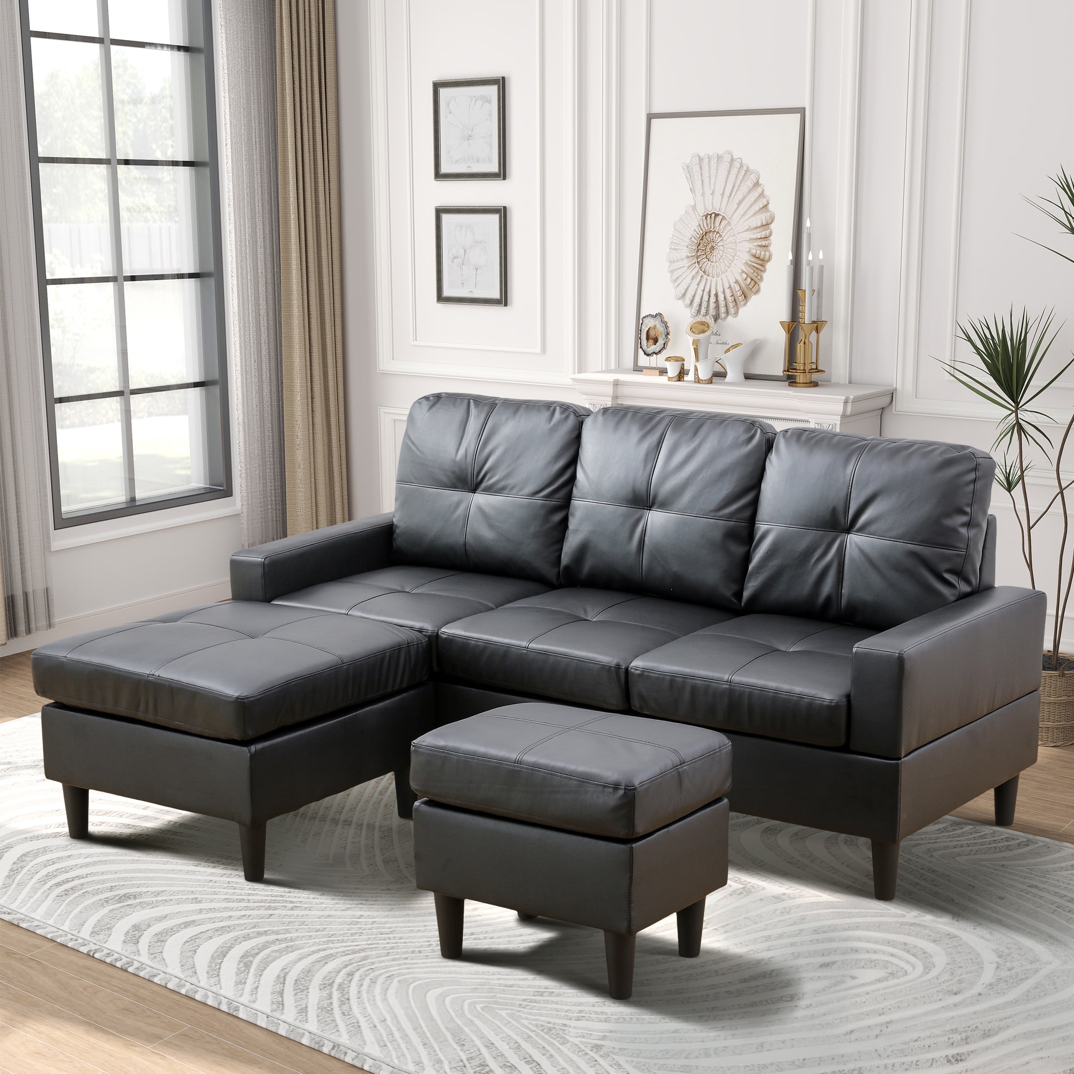 Free Shipping! Aukfa 75" L-Shape Sofa with 2 Ottomans, 3-Piece Living ...