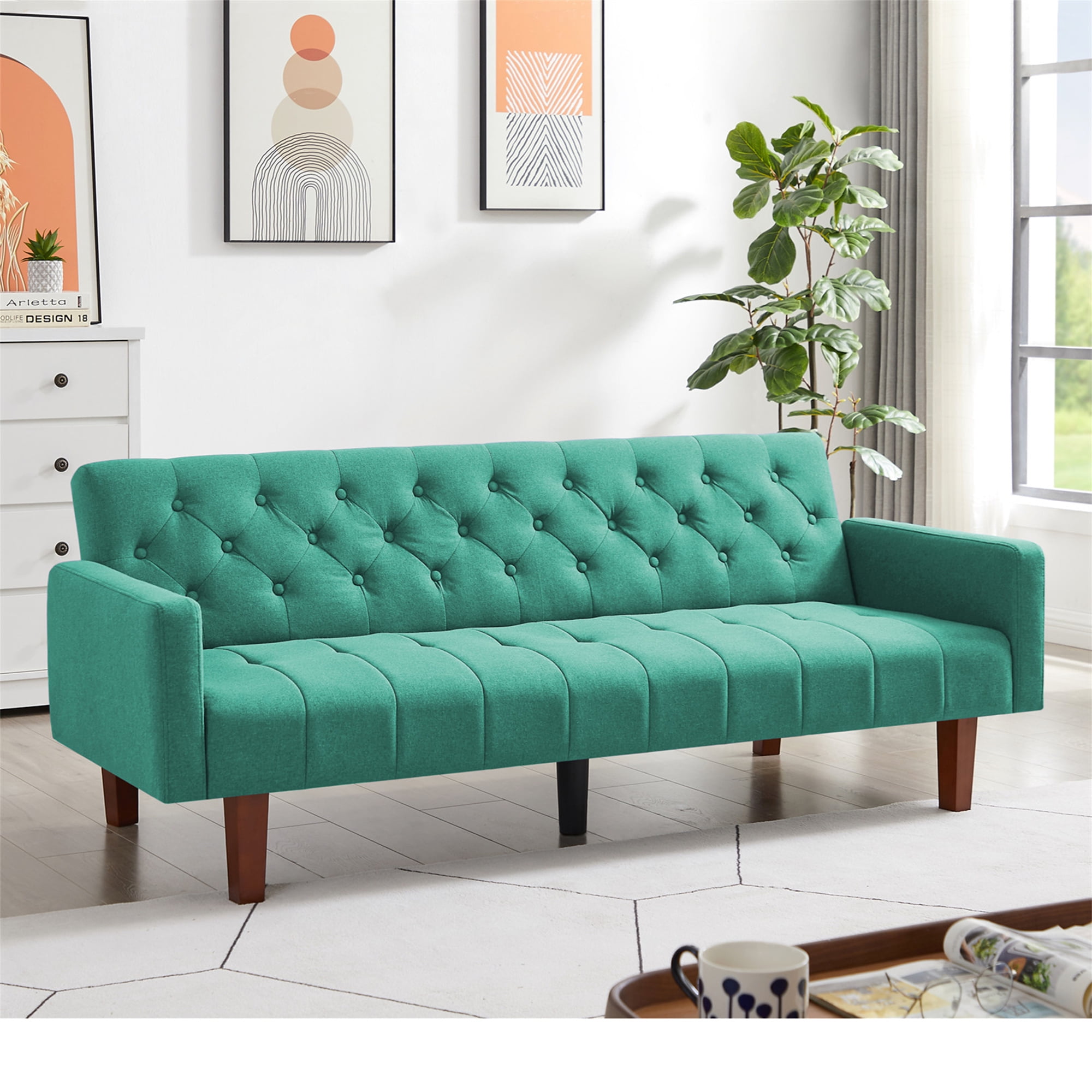 Aukfa 75" Square Arm Futon Convertible Sofa for Home Office, Button ...