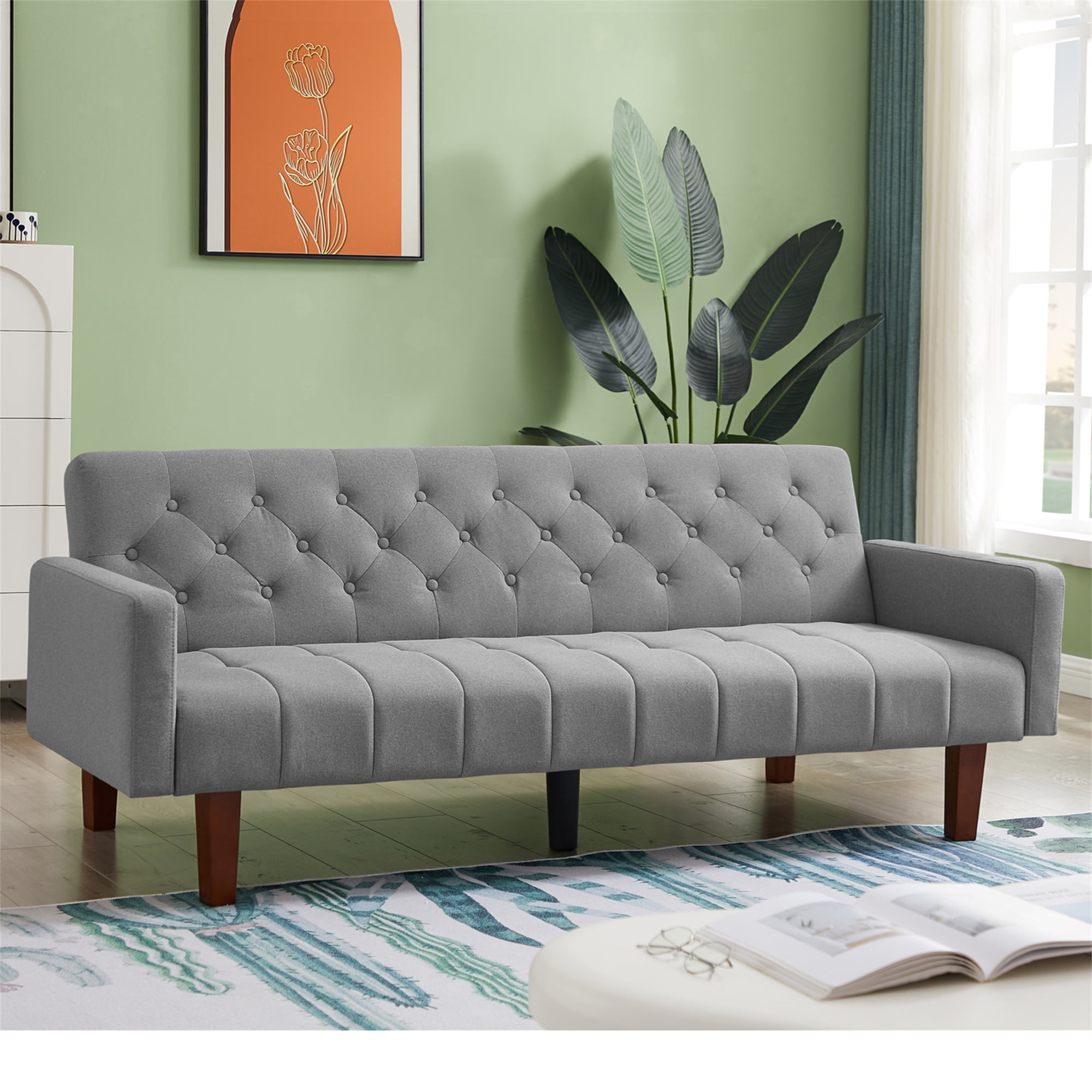 Aukfa 75 Square Arm Futon Convertible Sofa Twin Sleeper Size - Walmart.com