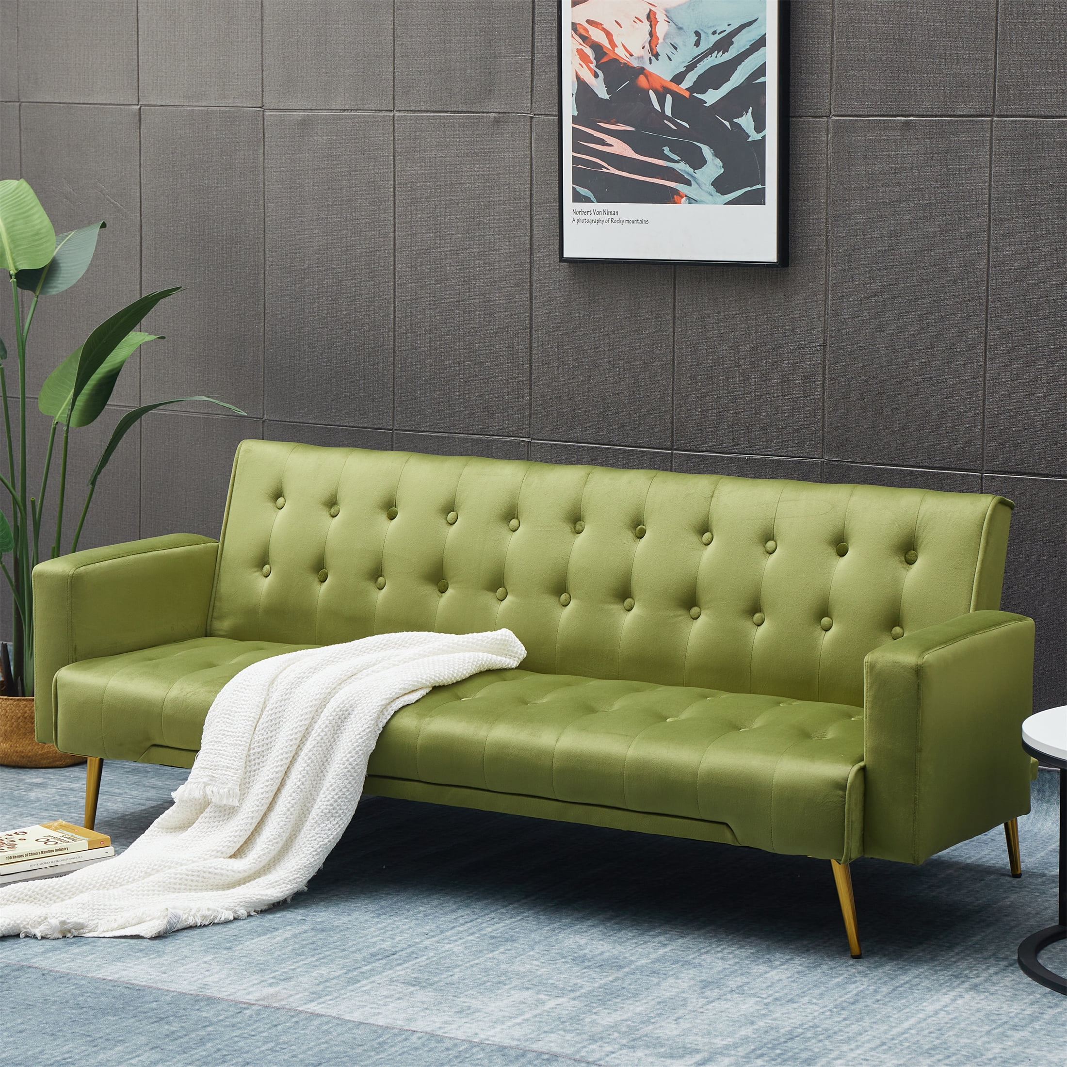 Aukfa 75" Tufted Futon Convertible Sofa Bed, 3 Seat Comfy Couch for ...