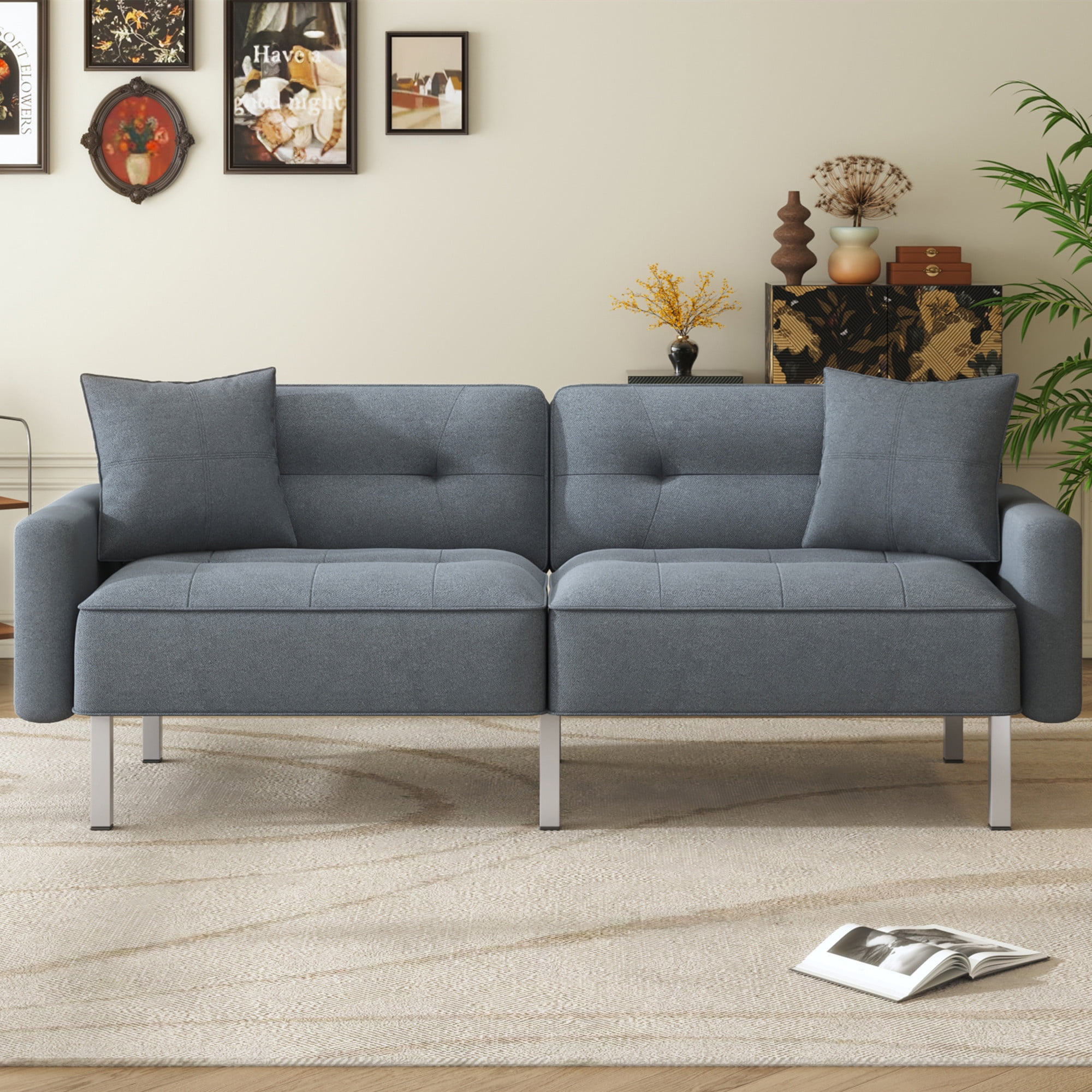 Aukfa 76" Futon Convertible Sofa Bed, Arm Couch for Home Office, 2 ...