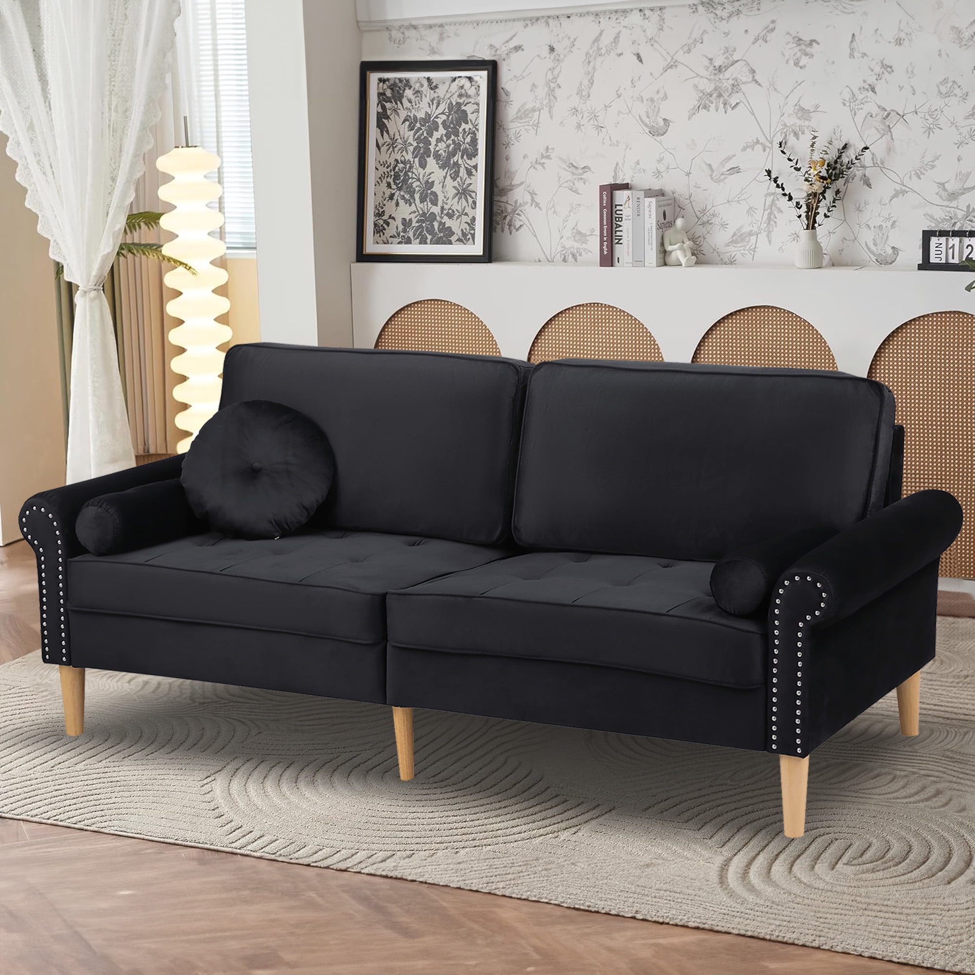 Aukfa AK-FS01-001 3-Seater Velvet Loveseat - Black - Walmart.com