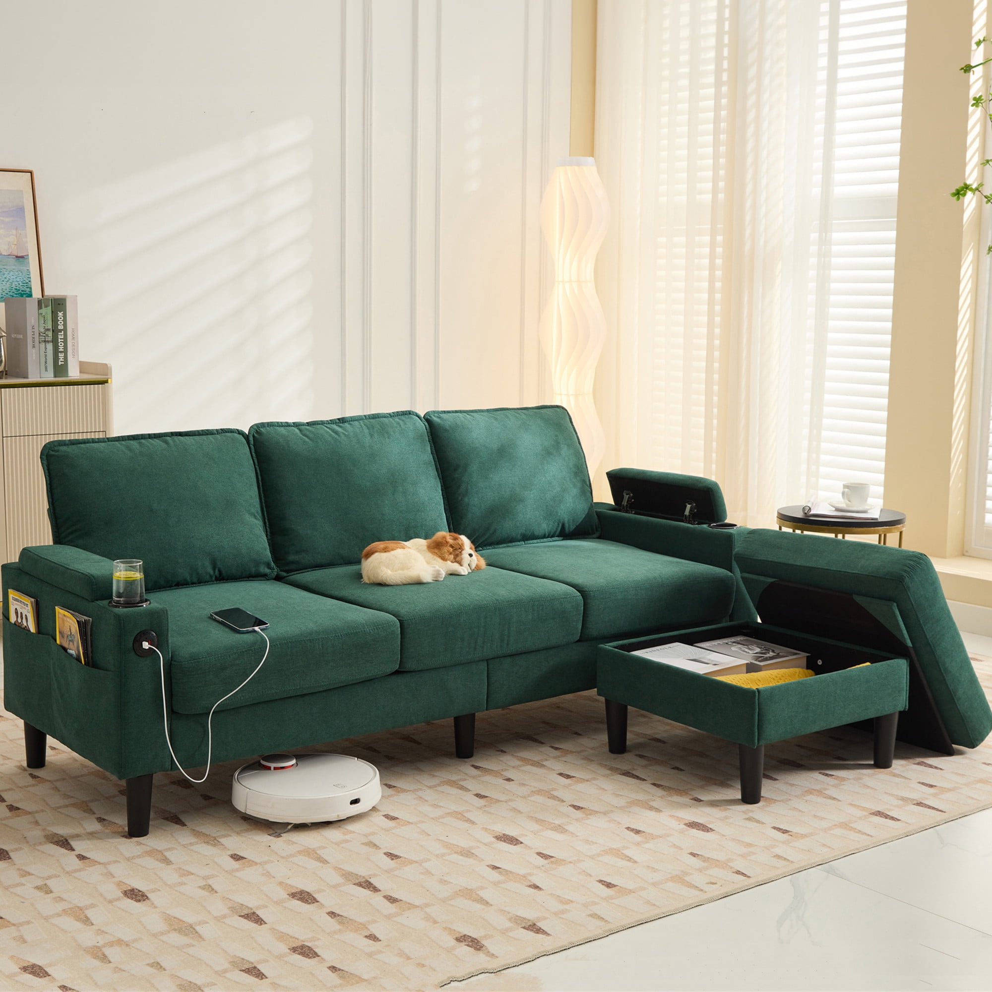 Free Shipping! Aukfa 78in Sectional Sofa with USB Port, Storage Ottoman ...