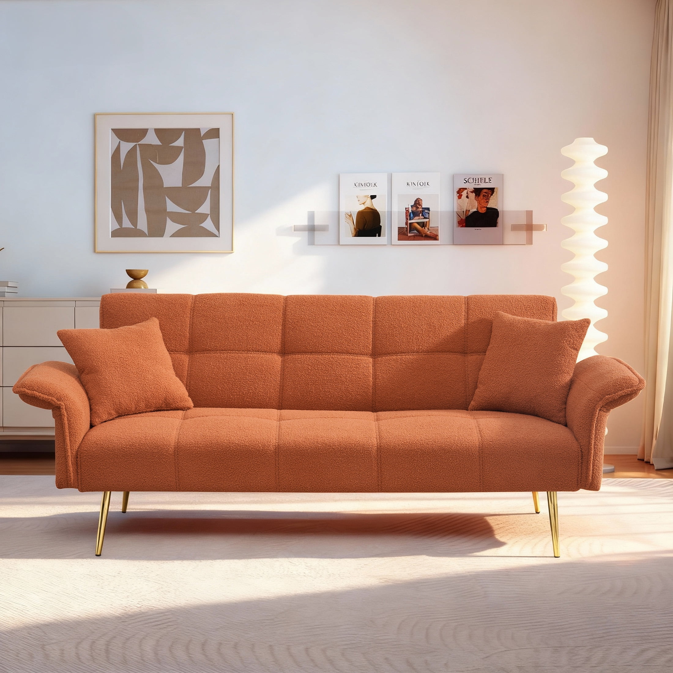 Aukfa 79" Teddy Fleece Convertible Futon Sofa Bed, 3-Position ...
