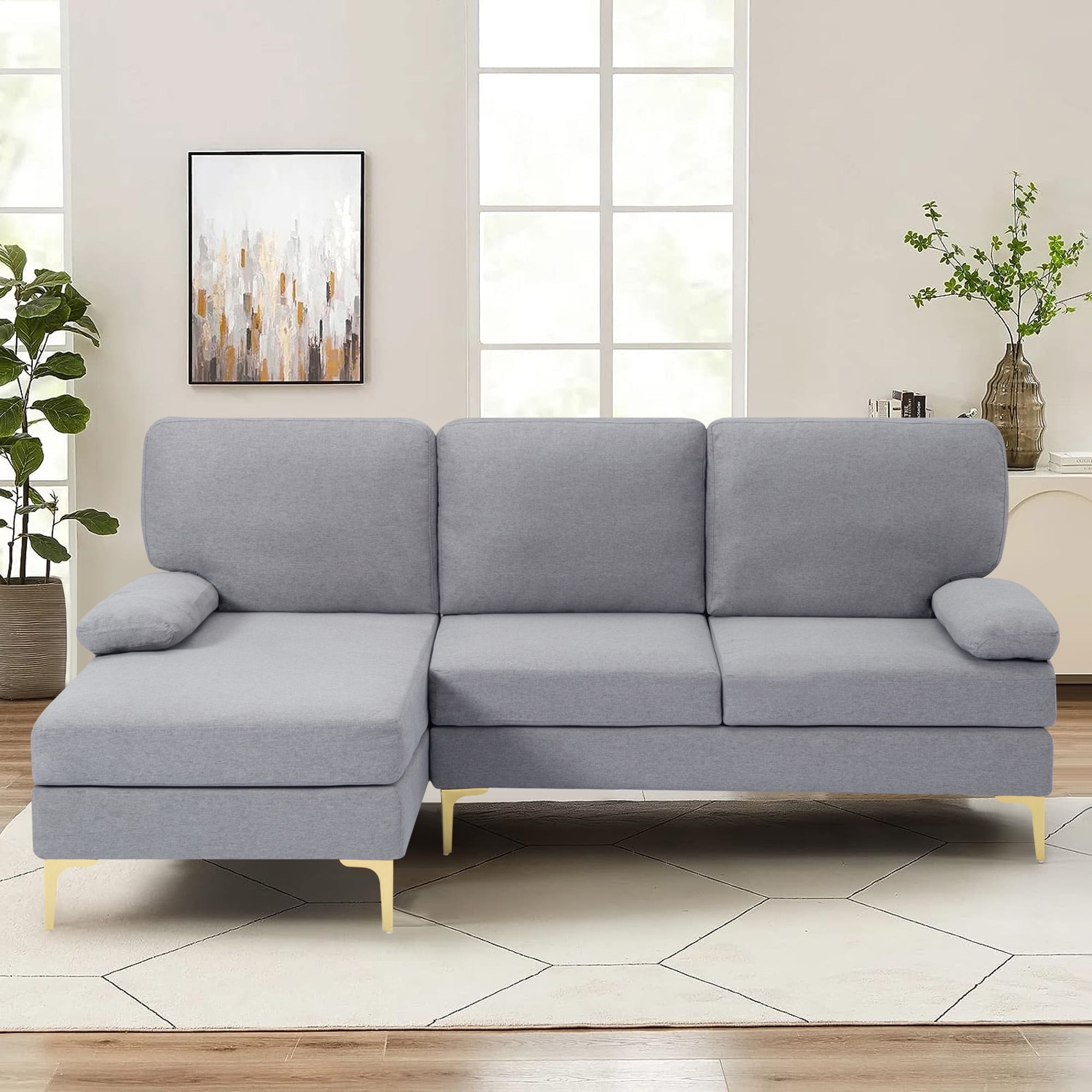 Aukfa 80" Sectional Sofa with Chaise for Living Room, Modern Lounge ...