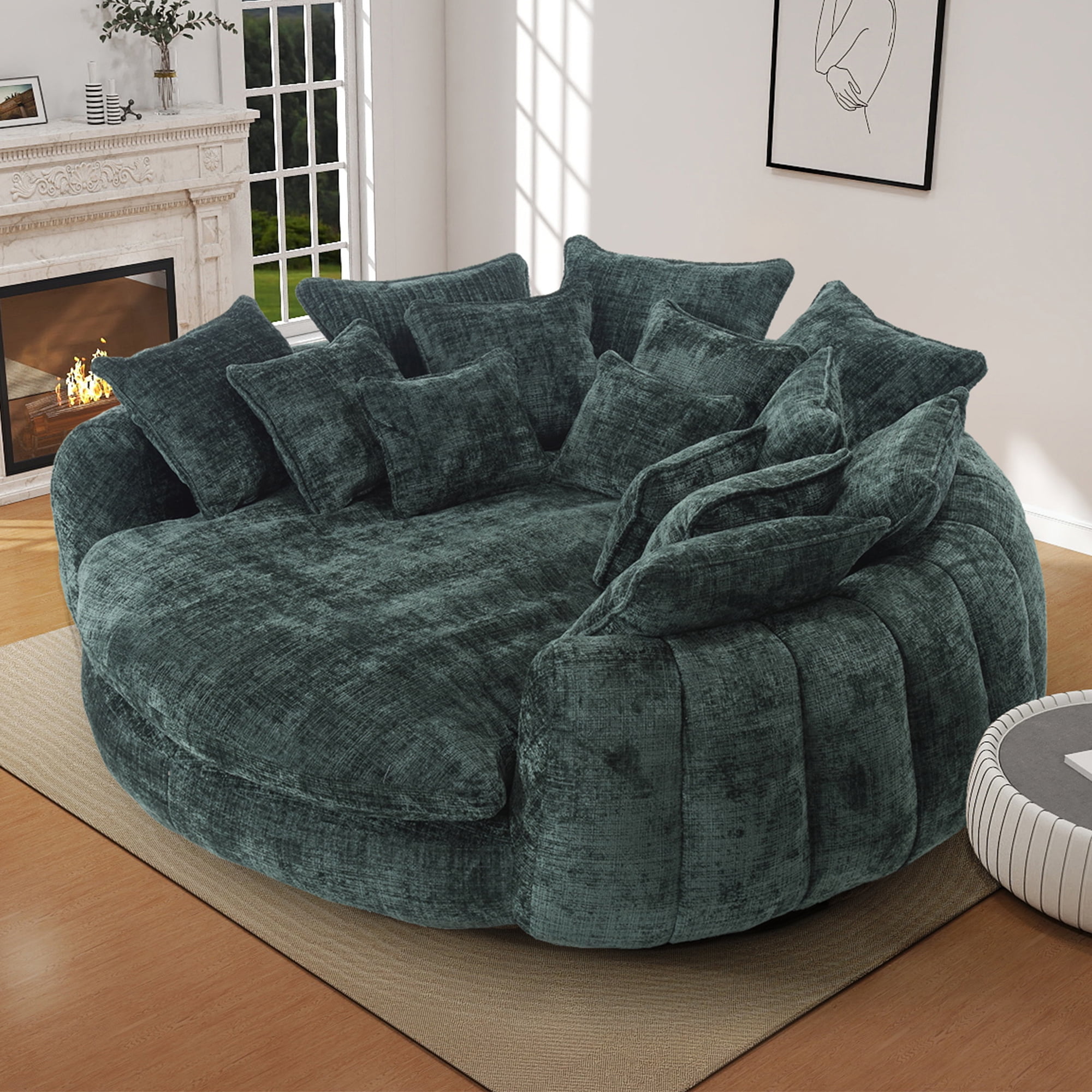 Aukfa 81" Oversized Round Chaise Lounge Sofa Bed, Modern Chenille Cloud ...
