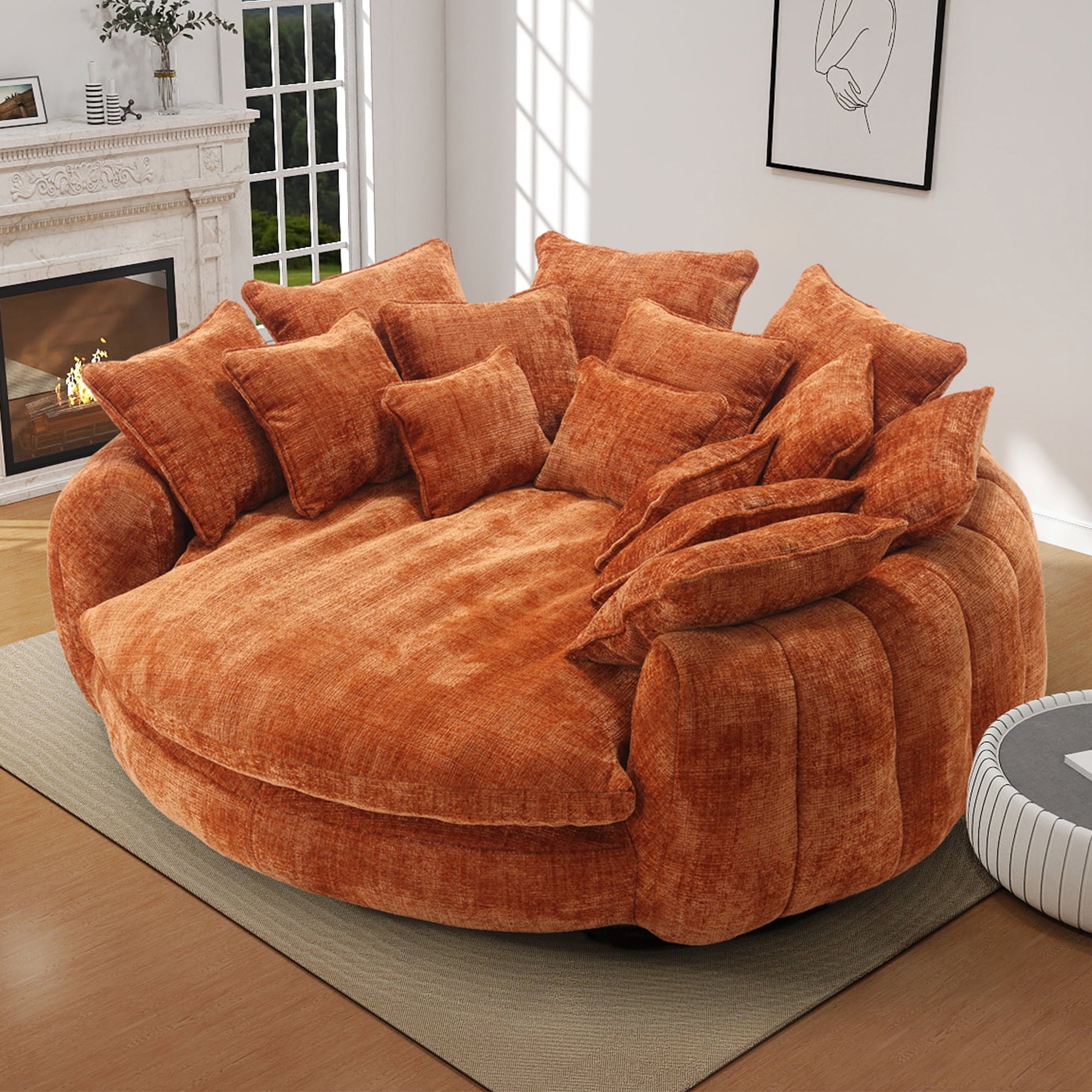 Aukfa 81" Oversized Round Chaise Lounge Sofa Bed, Modern Chenille Cloud ...