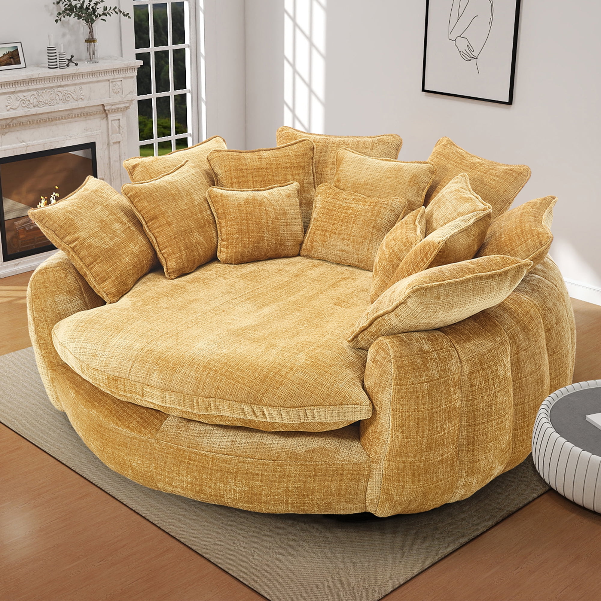 Aukfa 81" Oversized Round Chaise Lounge Sofa Bed, Modern Chenille Cloud ...