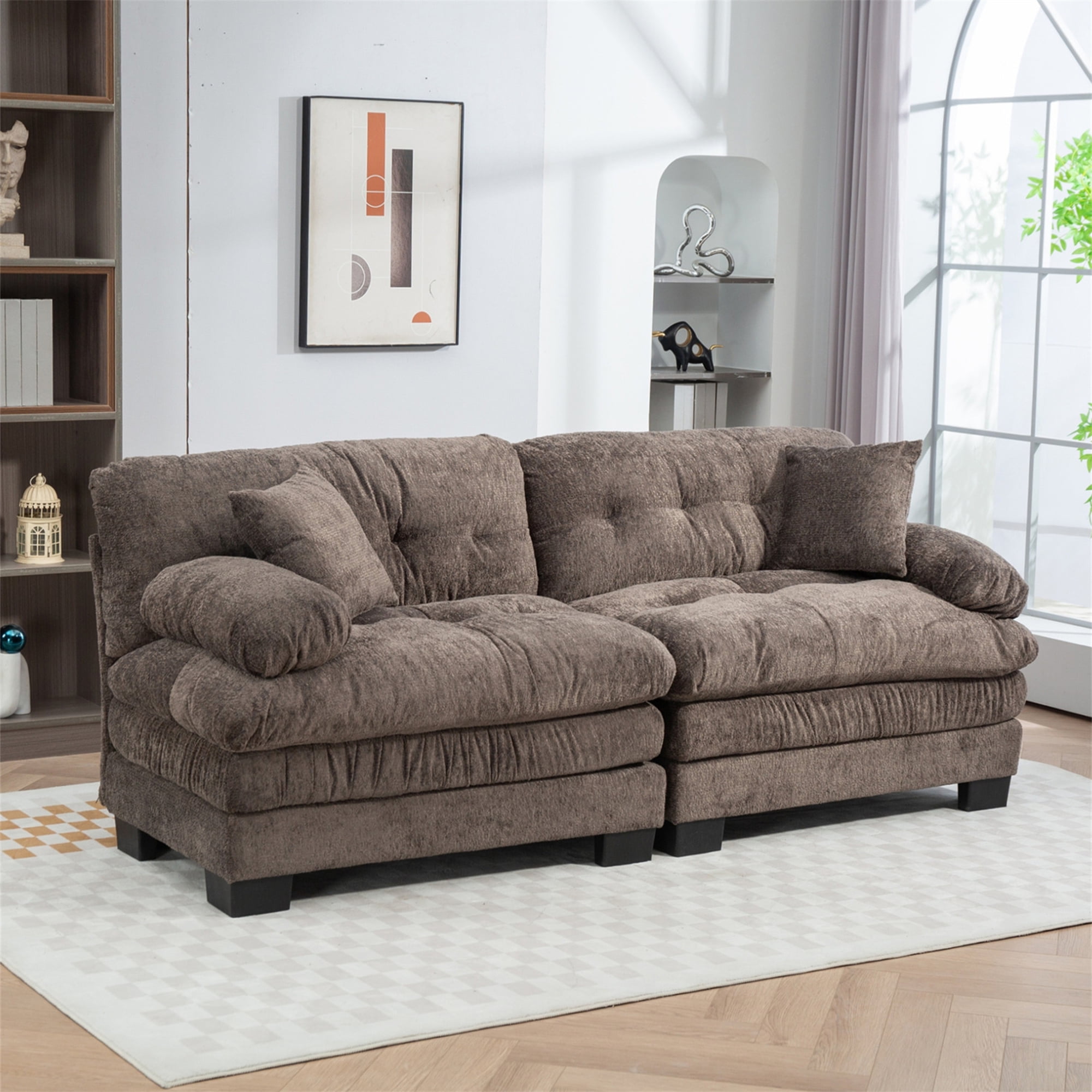 Aukfa 84" Deep Seat Couch Dual-Layer Cushion Modular Sofa for Living ...