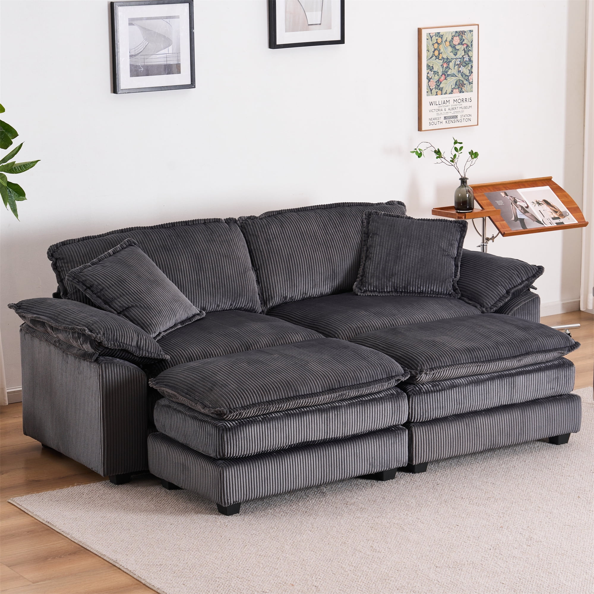 Aukfa Modular Sectional Couch Deep Seat Loveseat Sofa with 2 Ottoman ...