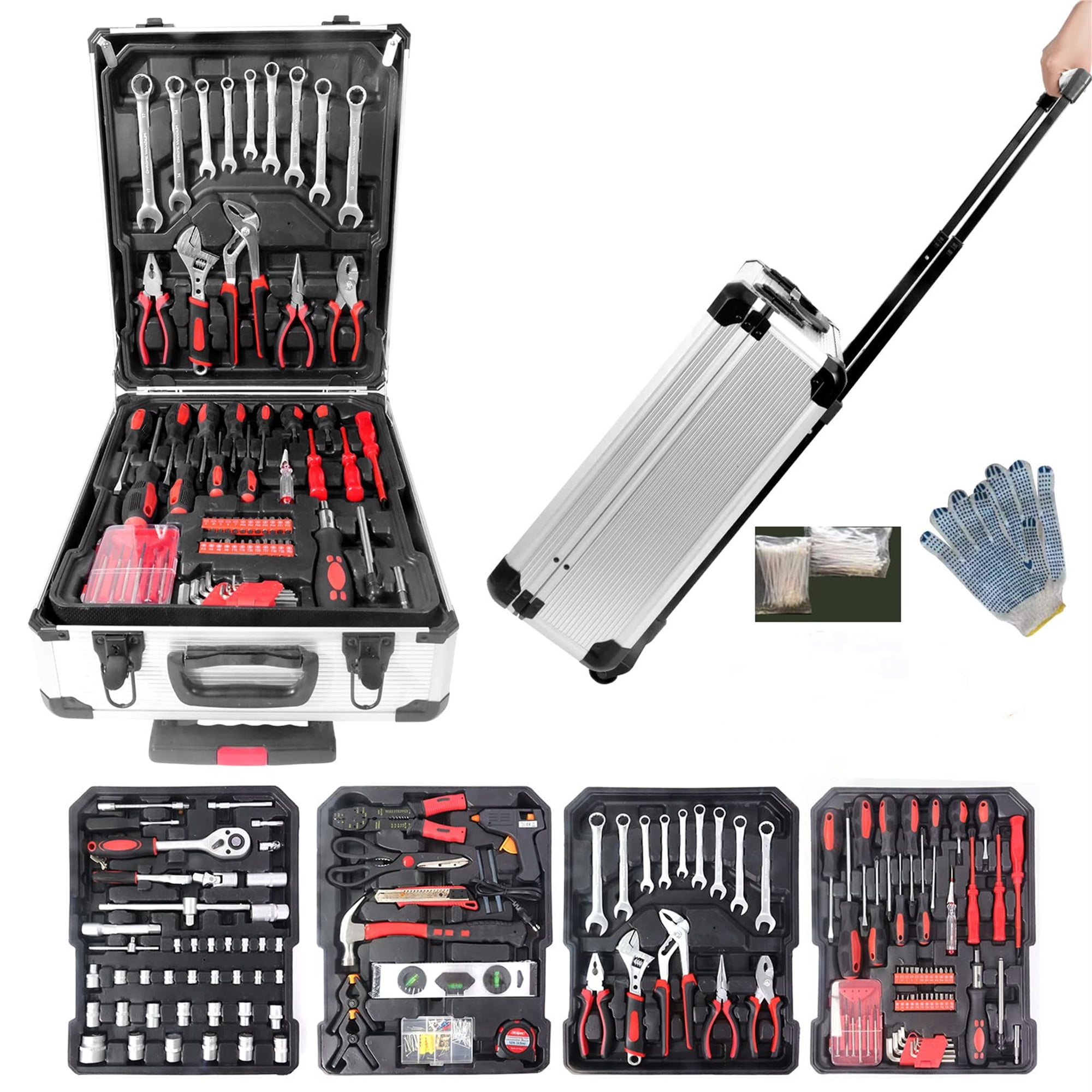 Aukfa 899 Pcs Tool Set, Rolling Tool Box for Home Auto Repair, Silver ...