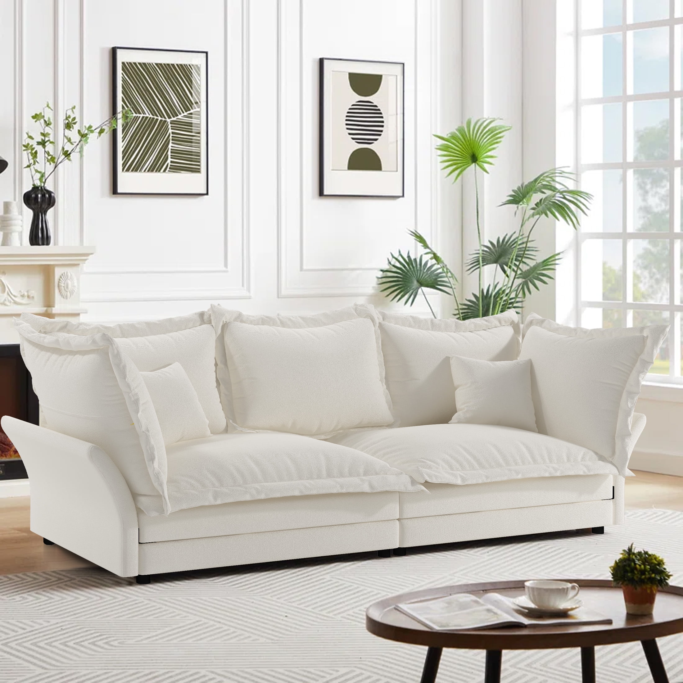 Aukfa 90.55" Overstuffed Sofa Cloud Couch, Convertible Deep Seat Chaise ...