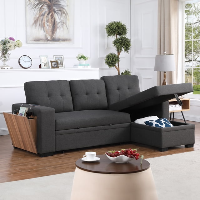 Aukfa 92" Sofa Bed, Couch with Side USB &Cupholder Console for Living ...