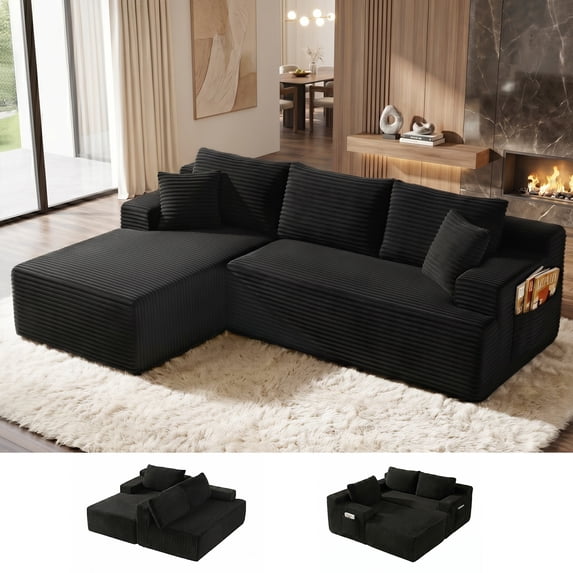 Aukfa 95" Cloud Sectional Couch, Modular L Shaped Boneless Sofa with ...
