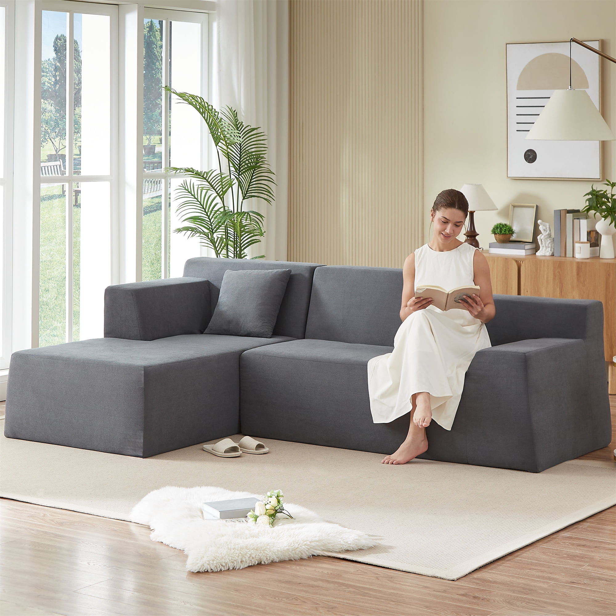 Aukfa 97" Cloud Sectional Sofa Trapezoid Boneless Couch Modular Sofa ...