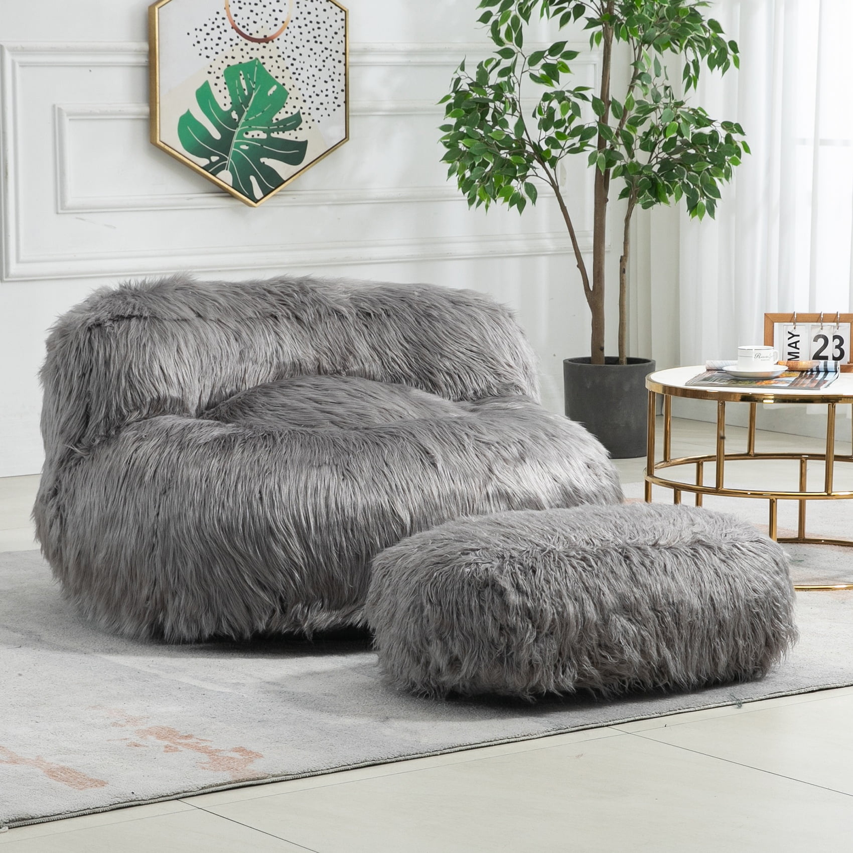 Aukfa Accent Sofa Chair with Ottoman,Floor Sofa Bean Bag Chair,Gray ...