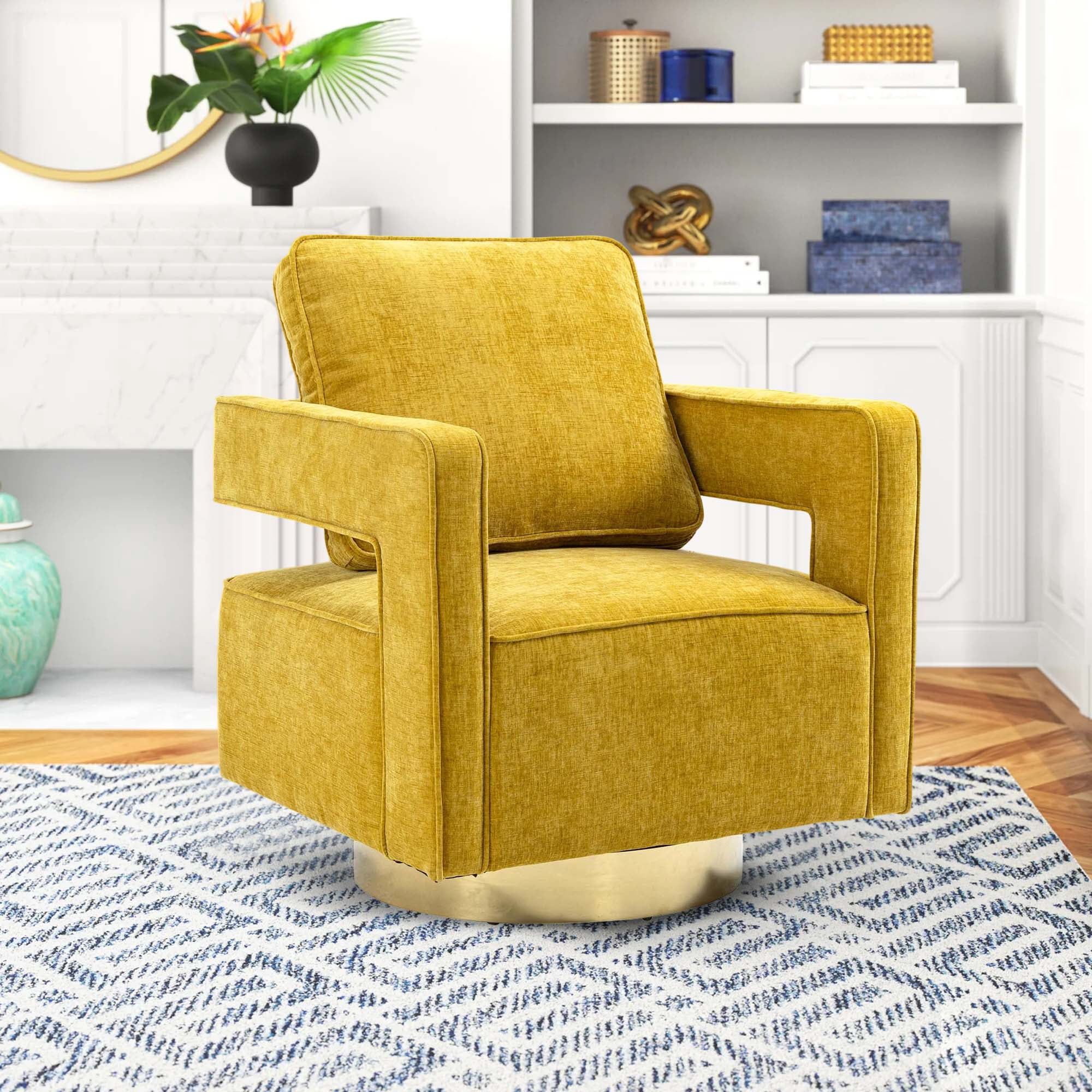 Aukfa Accent Swivel Barrel Chair - Upholstered - Yellow - Walmart.com