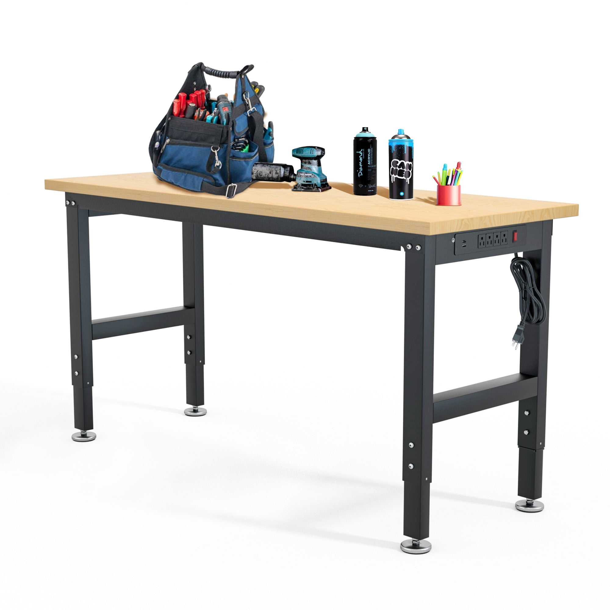 Aukfa Adjustable Workbench, 60" Heavy-Duty Worktable with Power Outlets ...