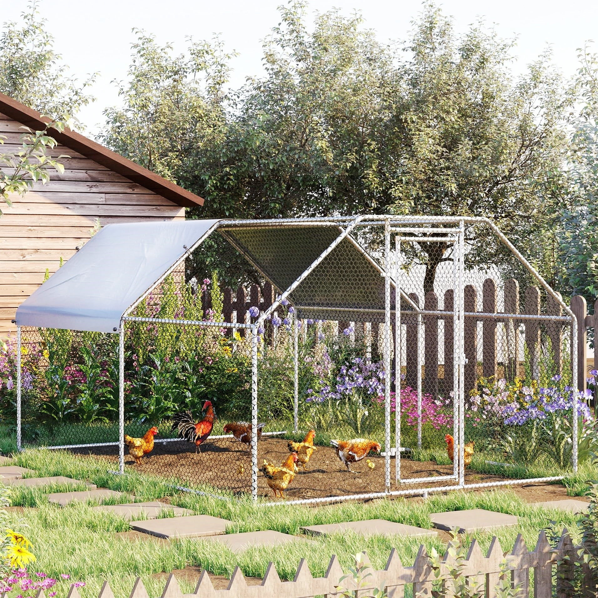 Aukfa Chicken Coop, 13 ft Large Chicken Run Cage Outdoor, Heavy Duty ...