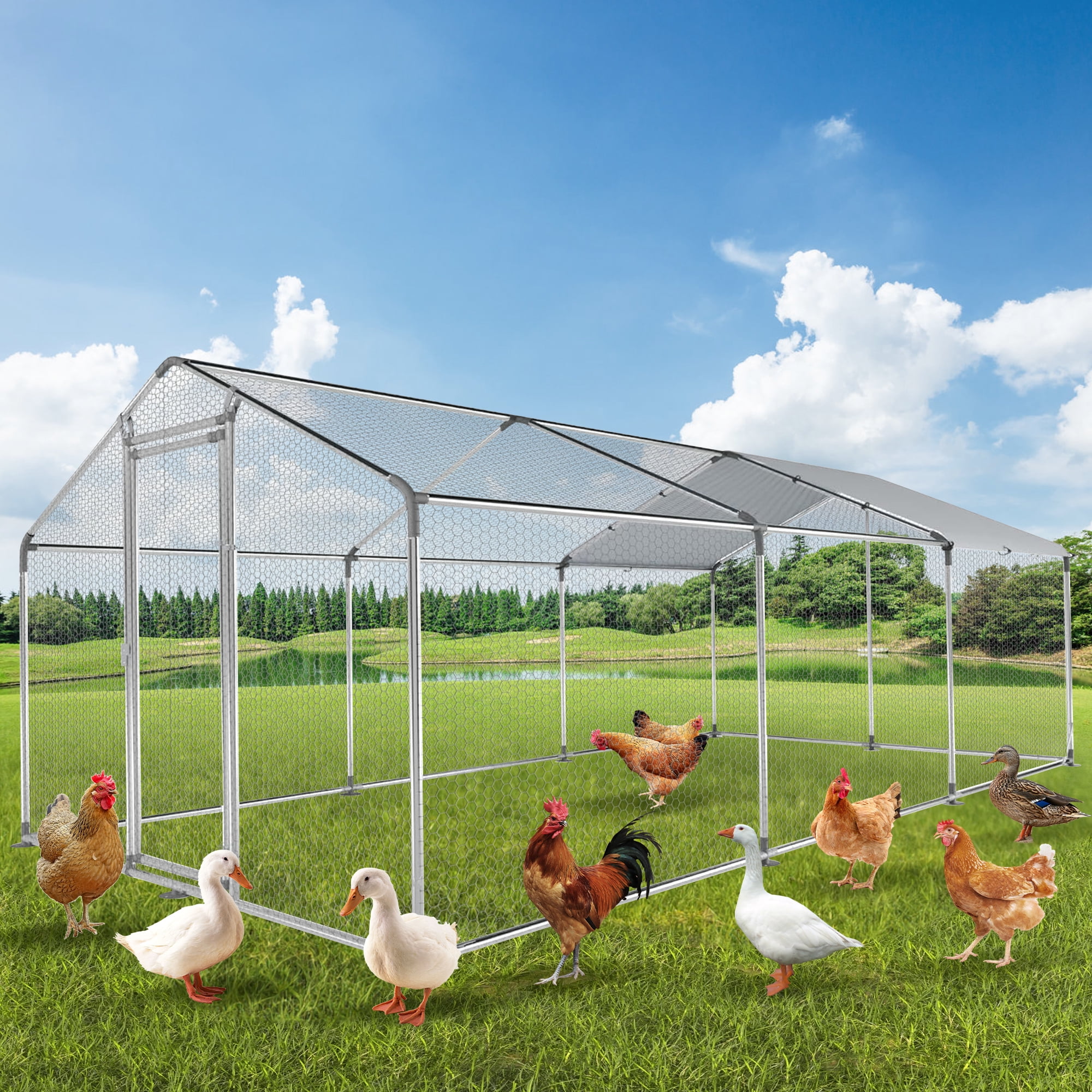 Aukfa Chicken Coop, 20 ft Large Chicken Run Cage Outdoor, Heavy Duty ...