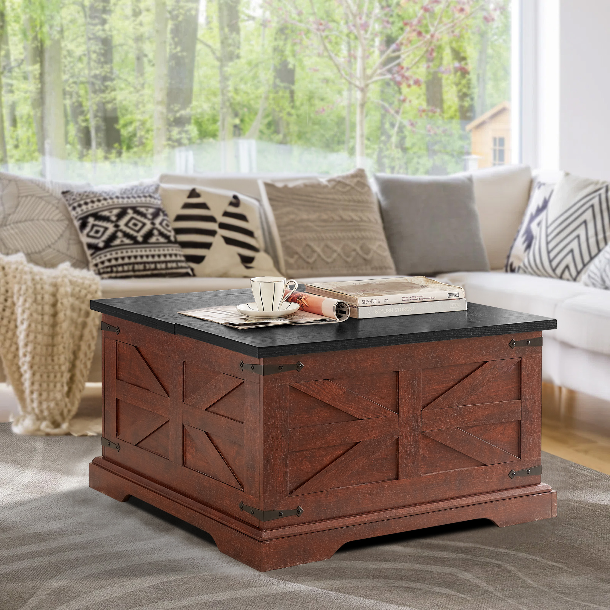 Aukfa Coffee Table, Wood Center Table Cocktail Table with Hidden ...