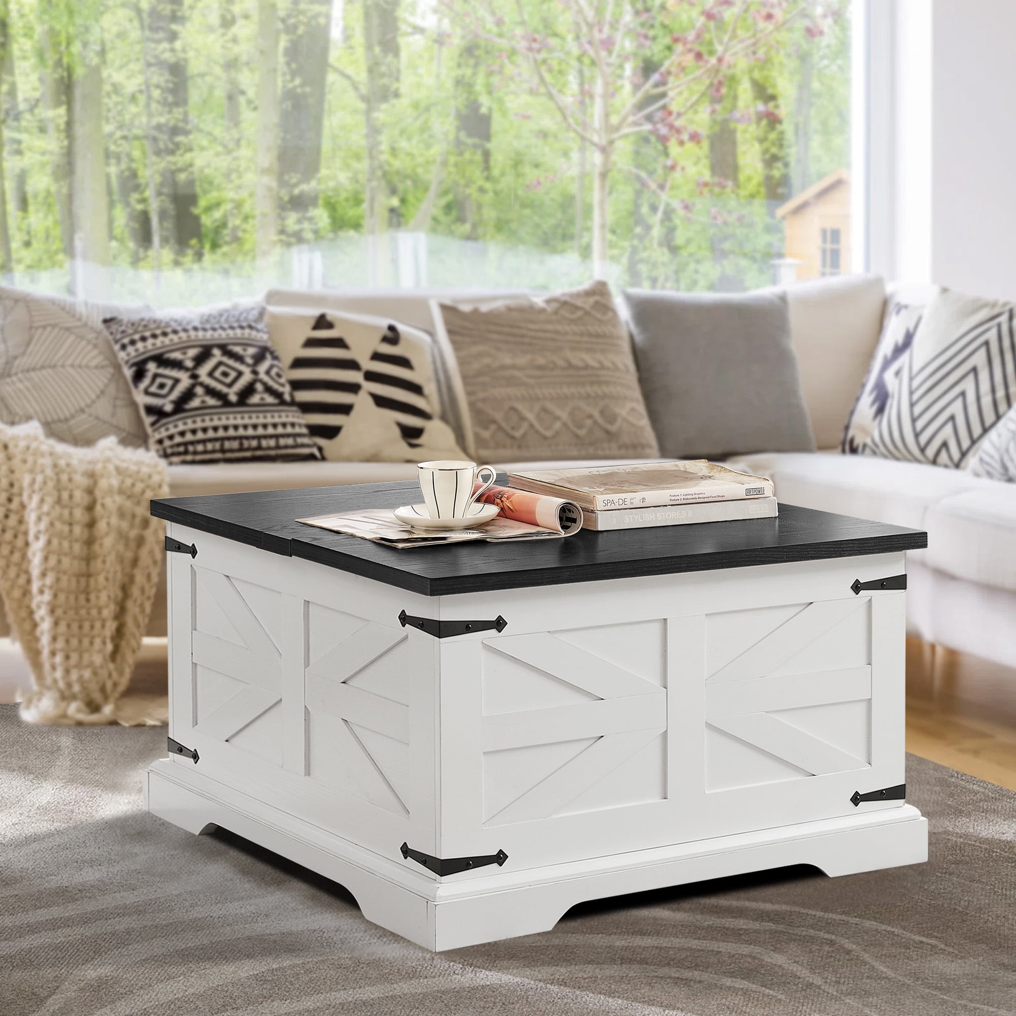Aukfa Coffee Table, Wood Center Table Cocktail Table with Hidden ...