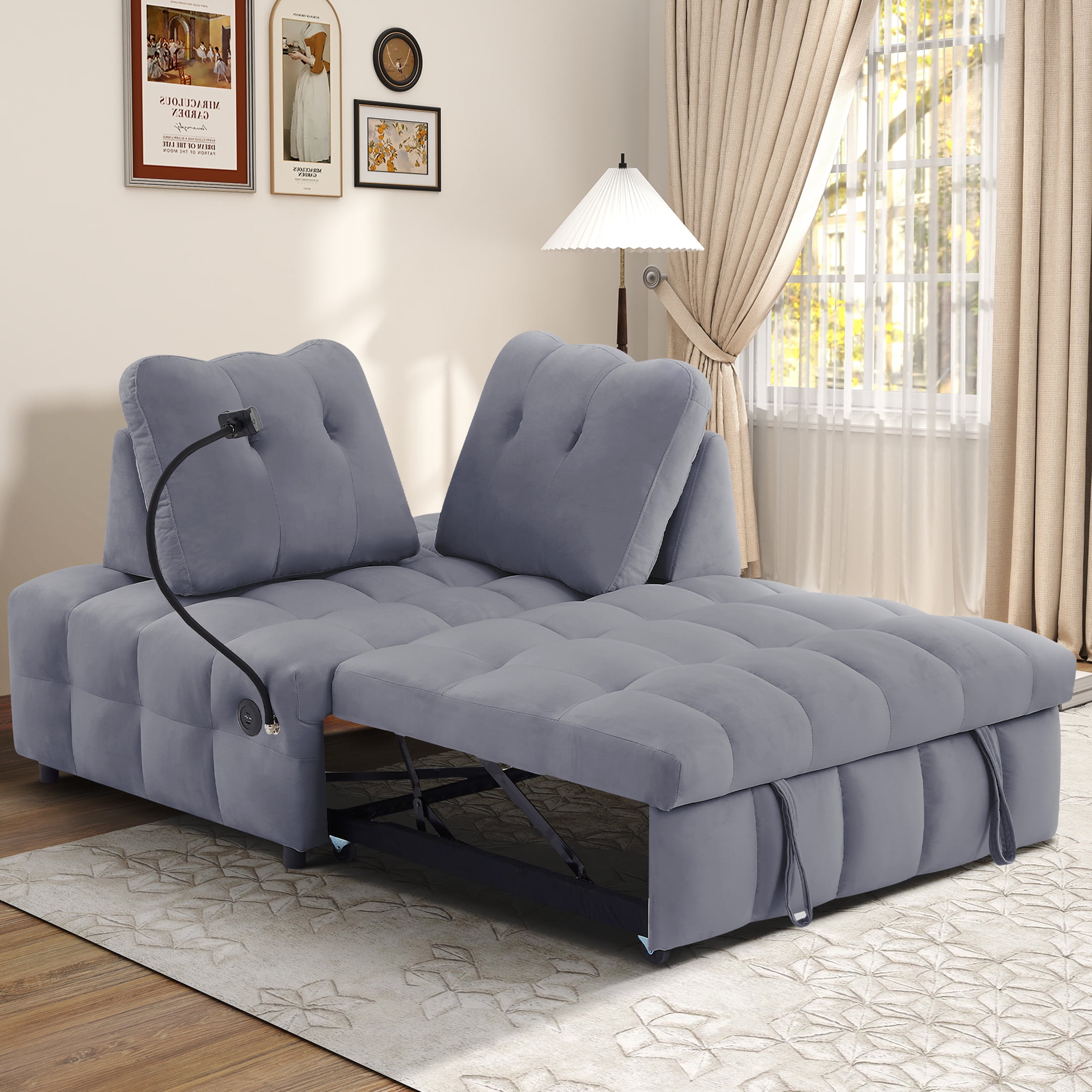 Aukfa Convertible Loveseat Sleeper, Pull Out Sofa Bed with USB Port and ...