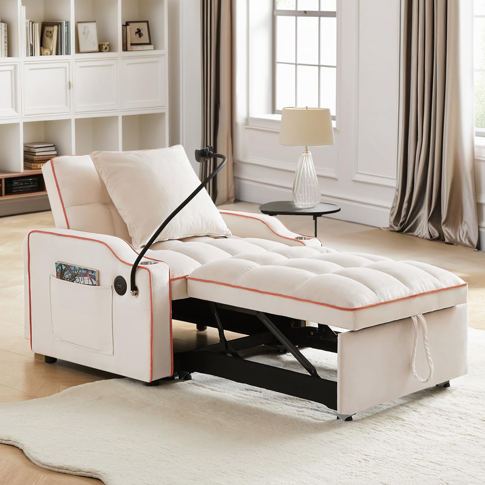 Aukfa Convertible Sleeper Chair, 4-In-1 Pull Out Futon Chair Bed with ...