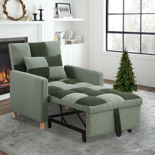 Aukfa Convertible Sleeper Chair Bed, Patchwork Pull Out Sofa Chair with ...
