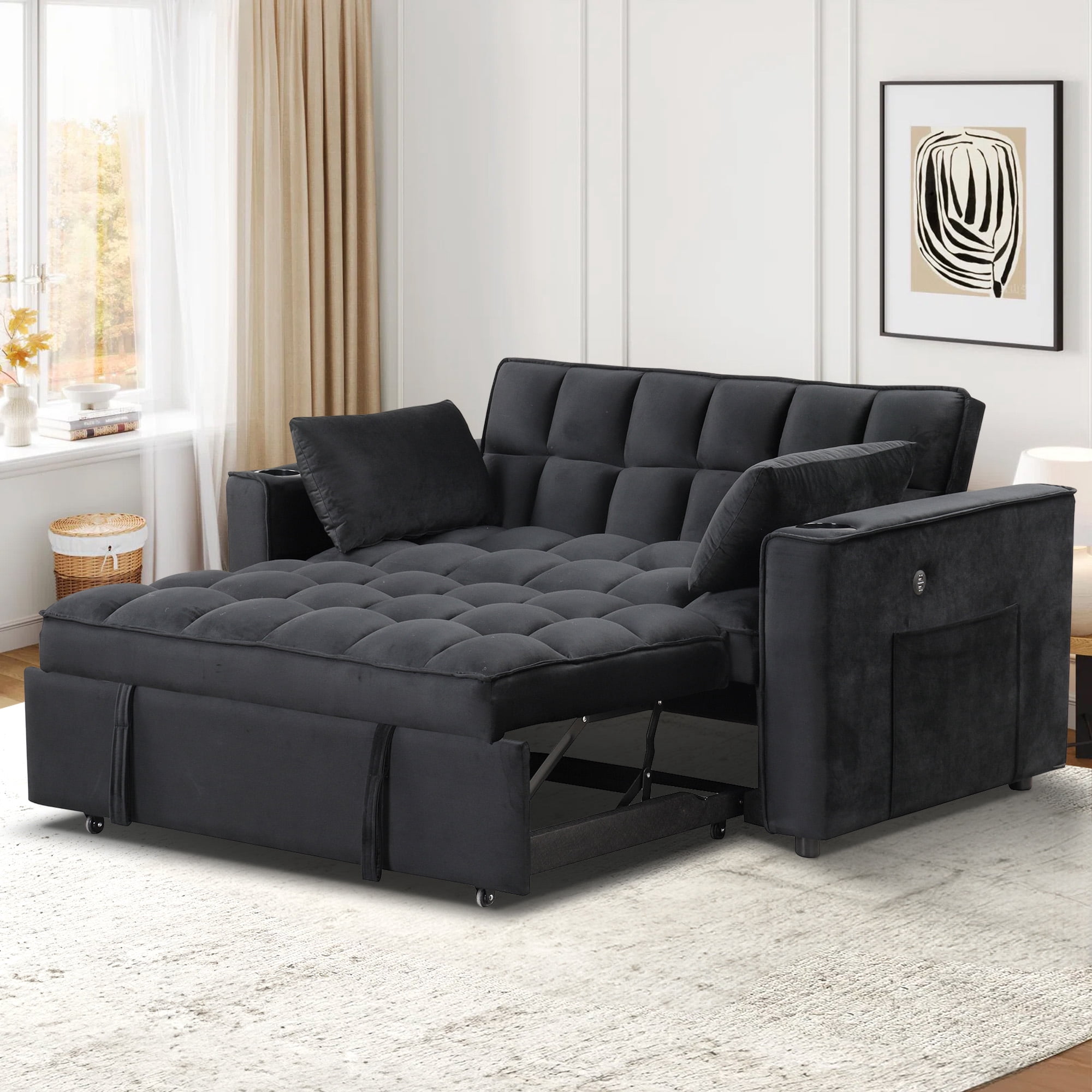 Aukfa Convertible Sleeper Sofa Bed, Pull Out Couch with USB Ports and ...