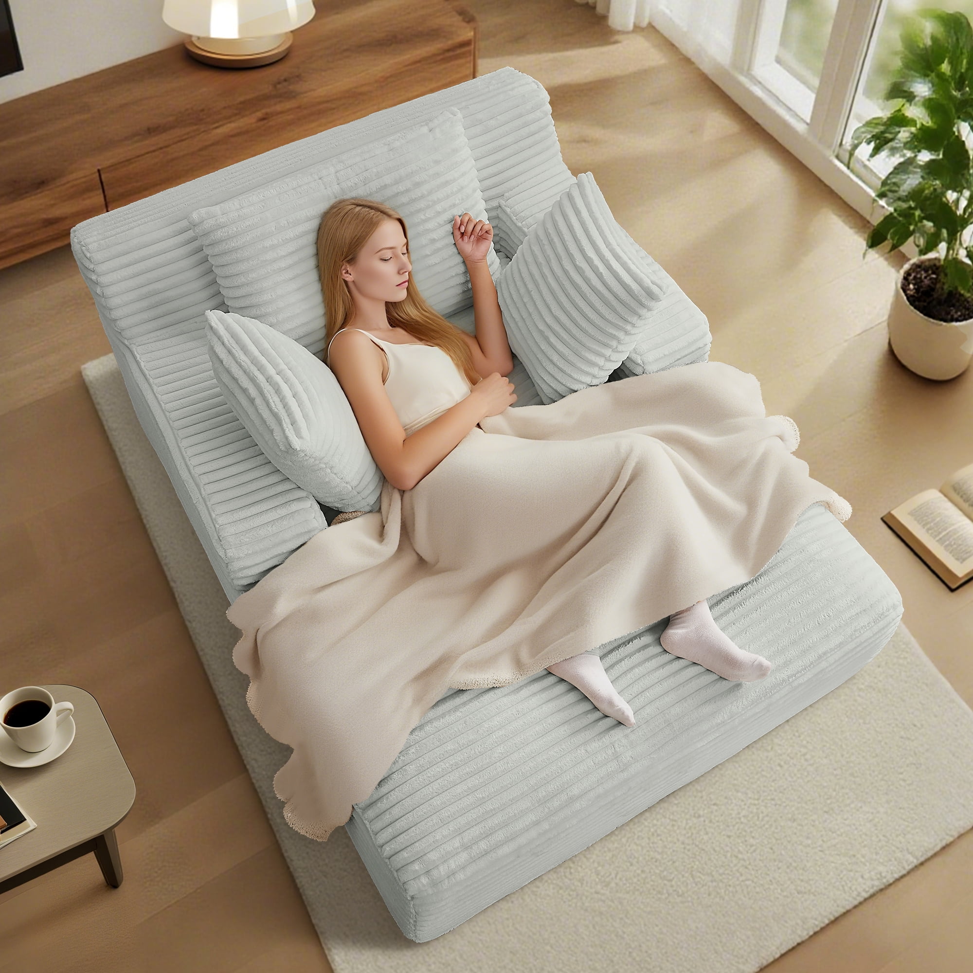Aukfa Corduroy Chaise Lounge Chair, Oversized Indoor Lounger Floor Sofa ...