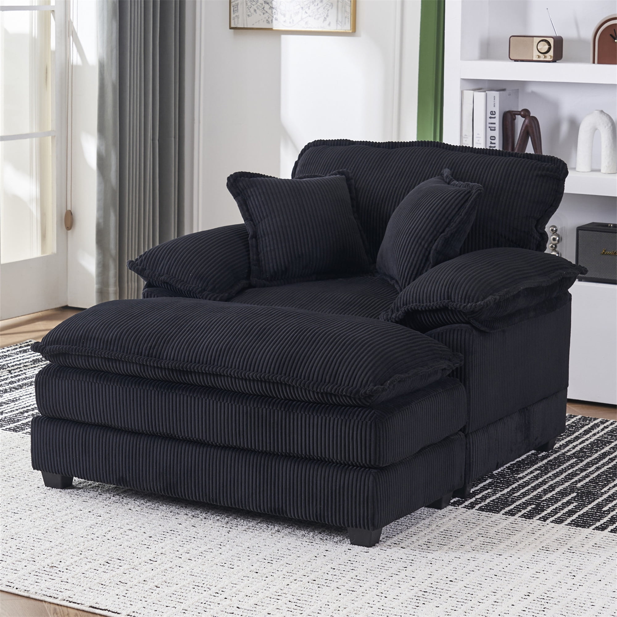 Aukfa Corduroy Modular Couch Deep Seat Sofa and Ottoman, Dual-layer ...