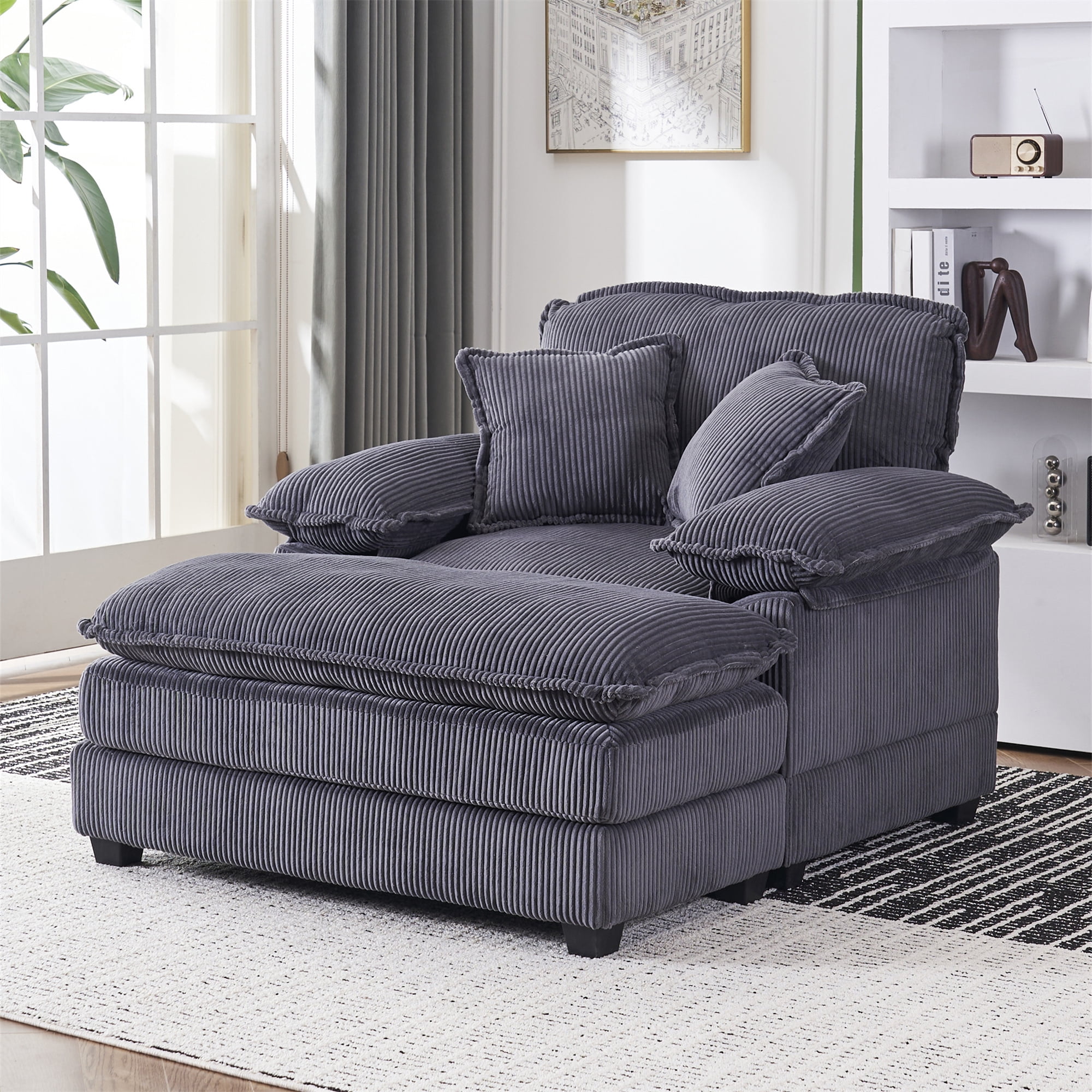 Aukfa Corduroy Modular Couch Deep Seat Sofa and Ottoman, Dual-layer ...