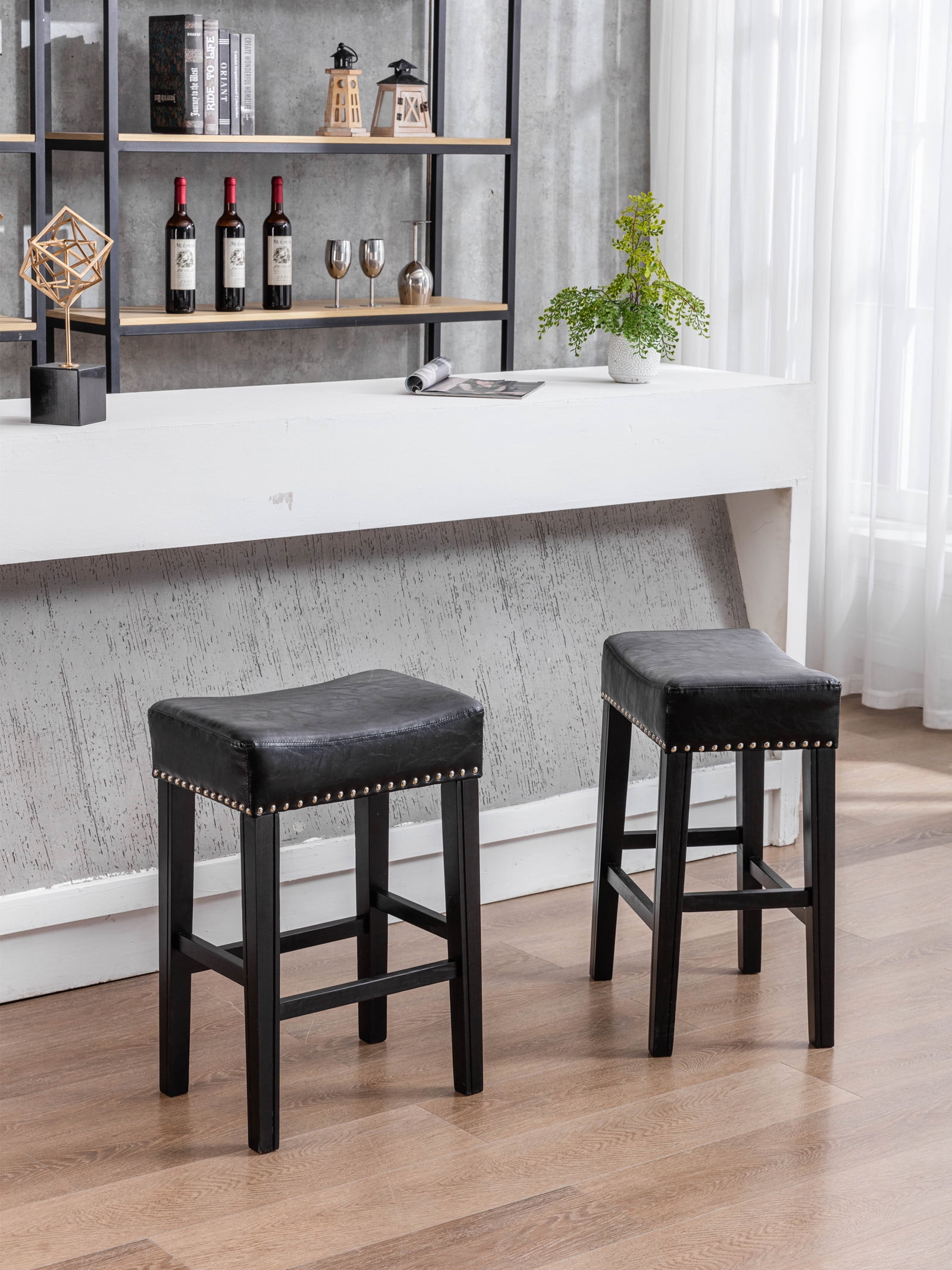 Aukfa Counter Height Bar Stools Wood Saddle Kitchen Stool - Walmart.com