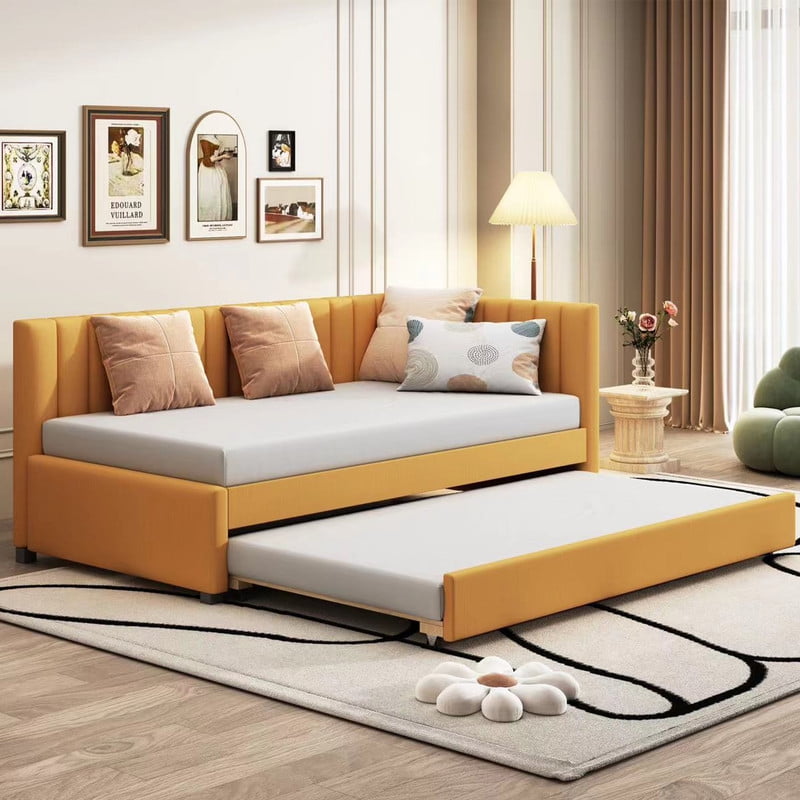 Aukfa Daybed with Trundle - Twin Size Upholstered Bed Frame - Walmart.com