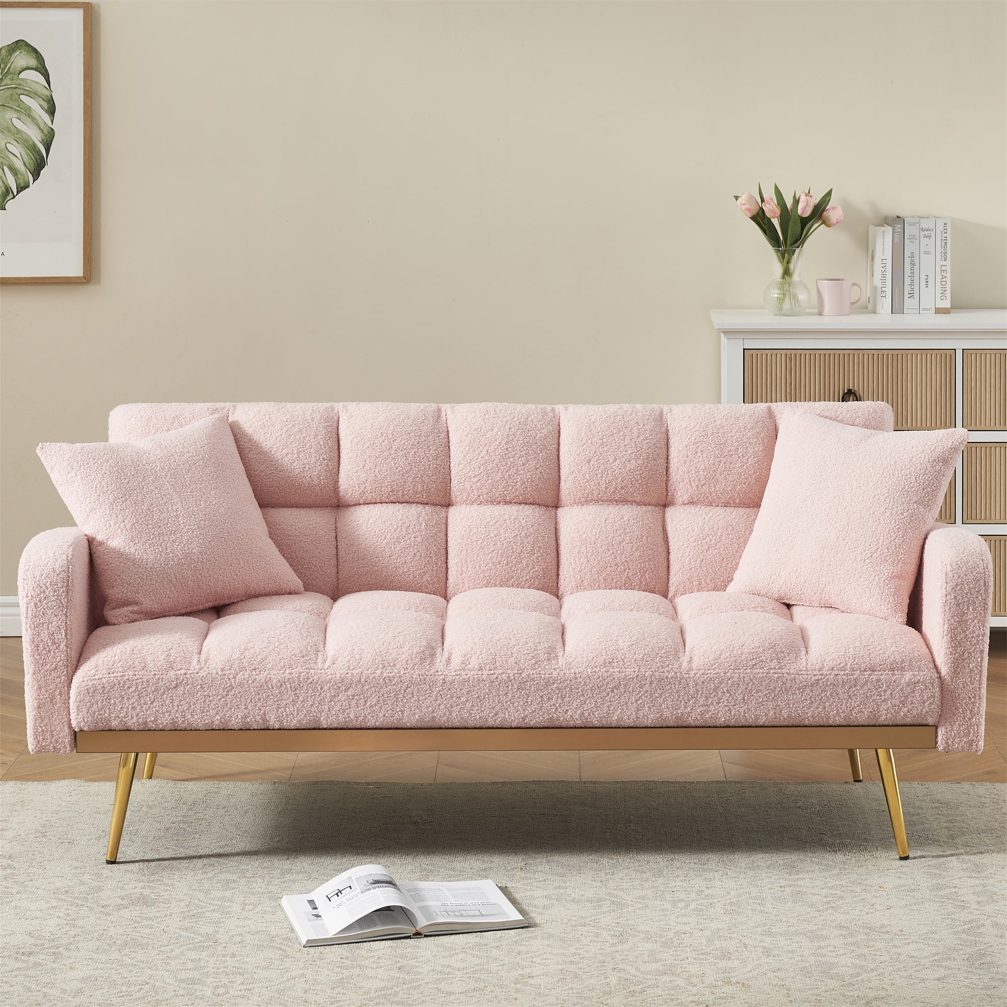 Aukfa Deep Tufted Futon Convertible Sofa Bed - Teddy Fleece Upholstery ...