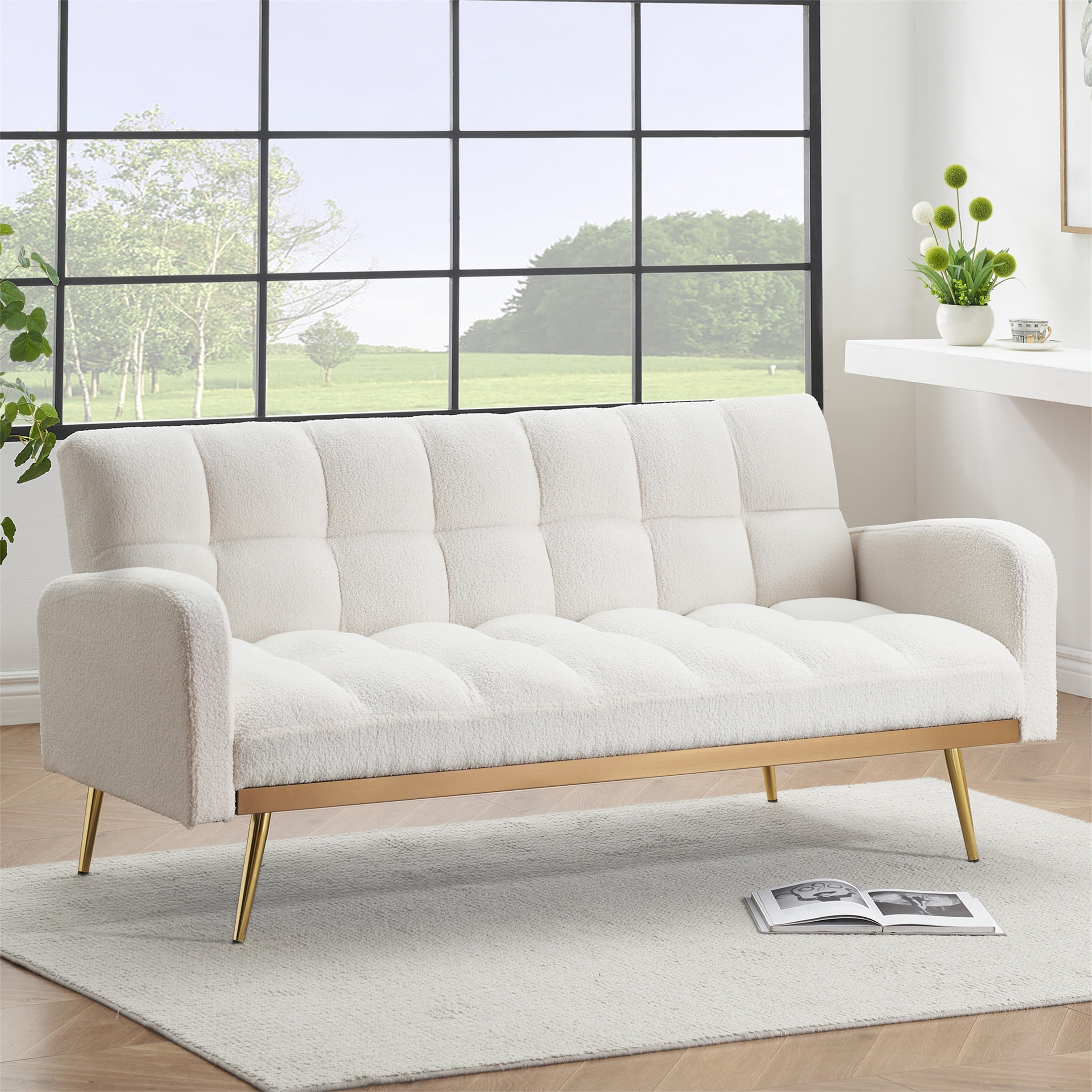Aukfa Deep Tufted Futon Convertible Sofa Bed for Home Office, Upgraded ...