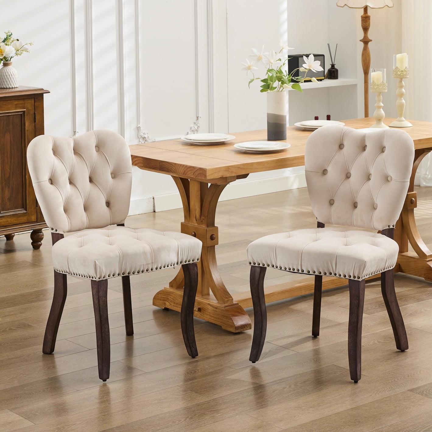 Aukfa Dining Chairs Set of 2, Kitchen Chairs Tufted Upholstered Velvet ...