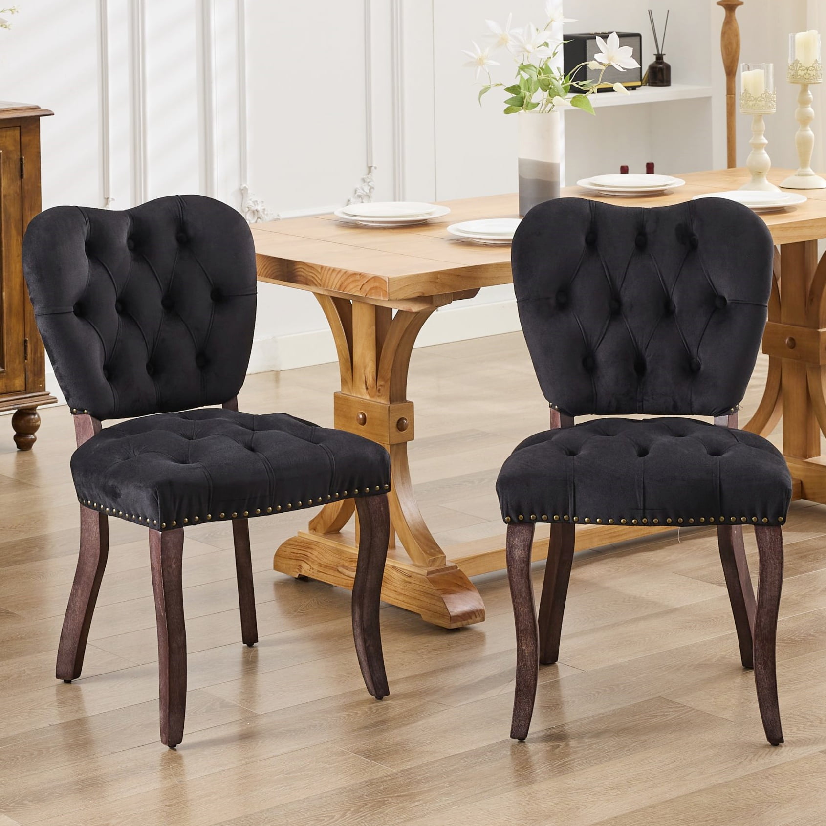 Aukfa Dining Chairs Set of 2, Kitchen Chairs Tufted Upholstered Velvet ...