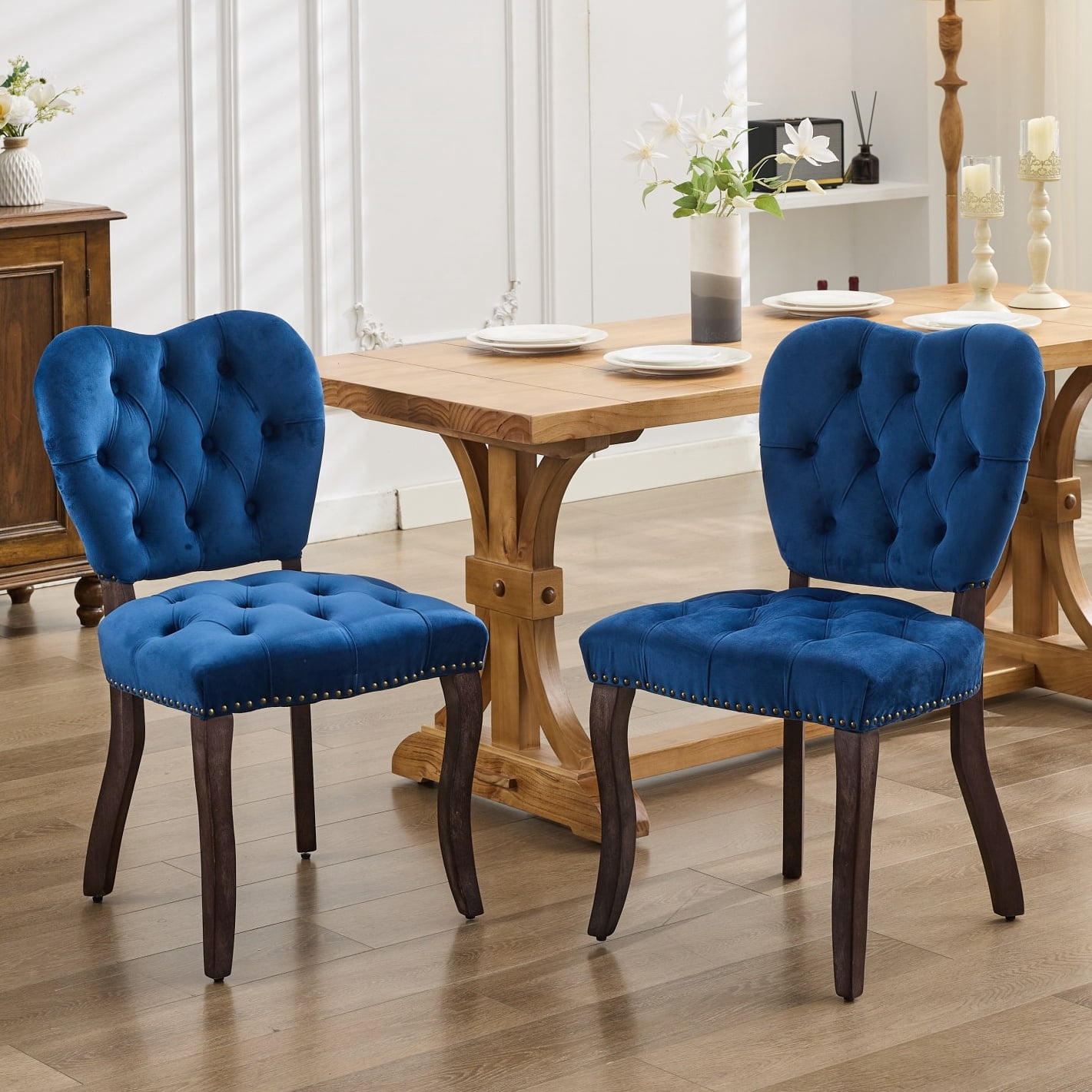 Aukfa Dining Chairs Set of 2, Kitchen Chairs Tufted Upholstered Velvet ...