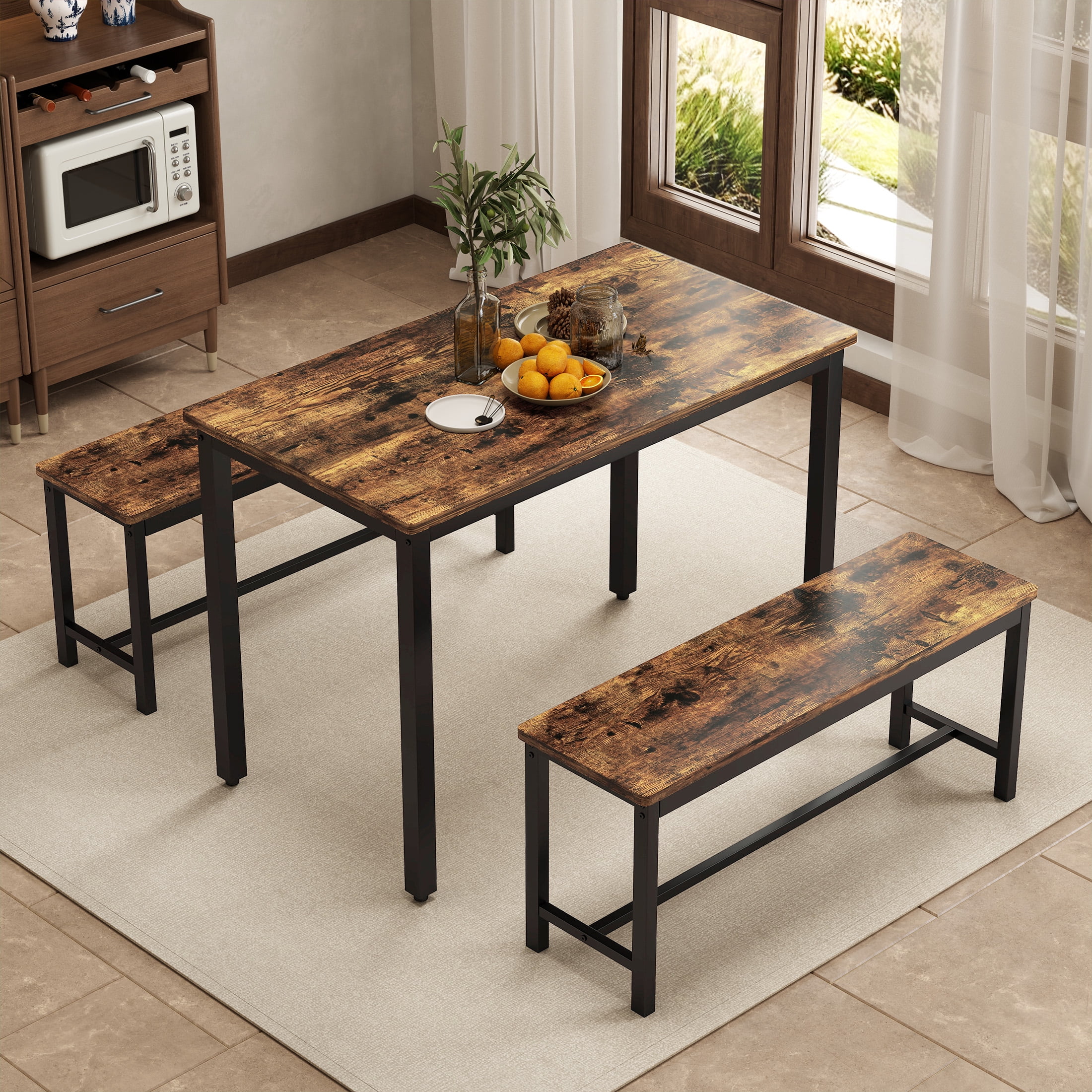 Aukfa Dining Table Set for 4, Kitchen Dining Table Set with 2 Bench ...