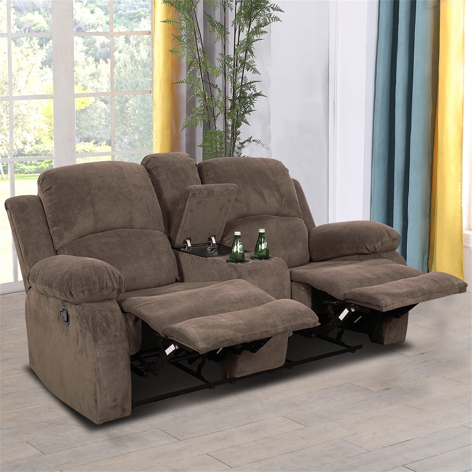 Aukfa Double Manual Recliner Chair, Overstuffed Loveseat w/ Cupholders ...