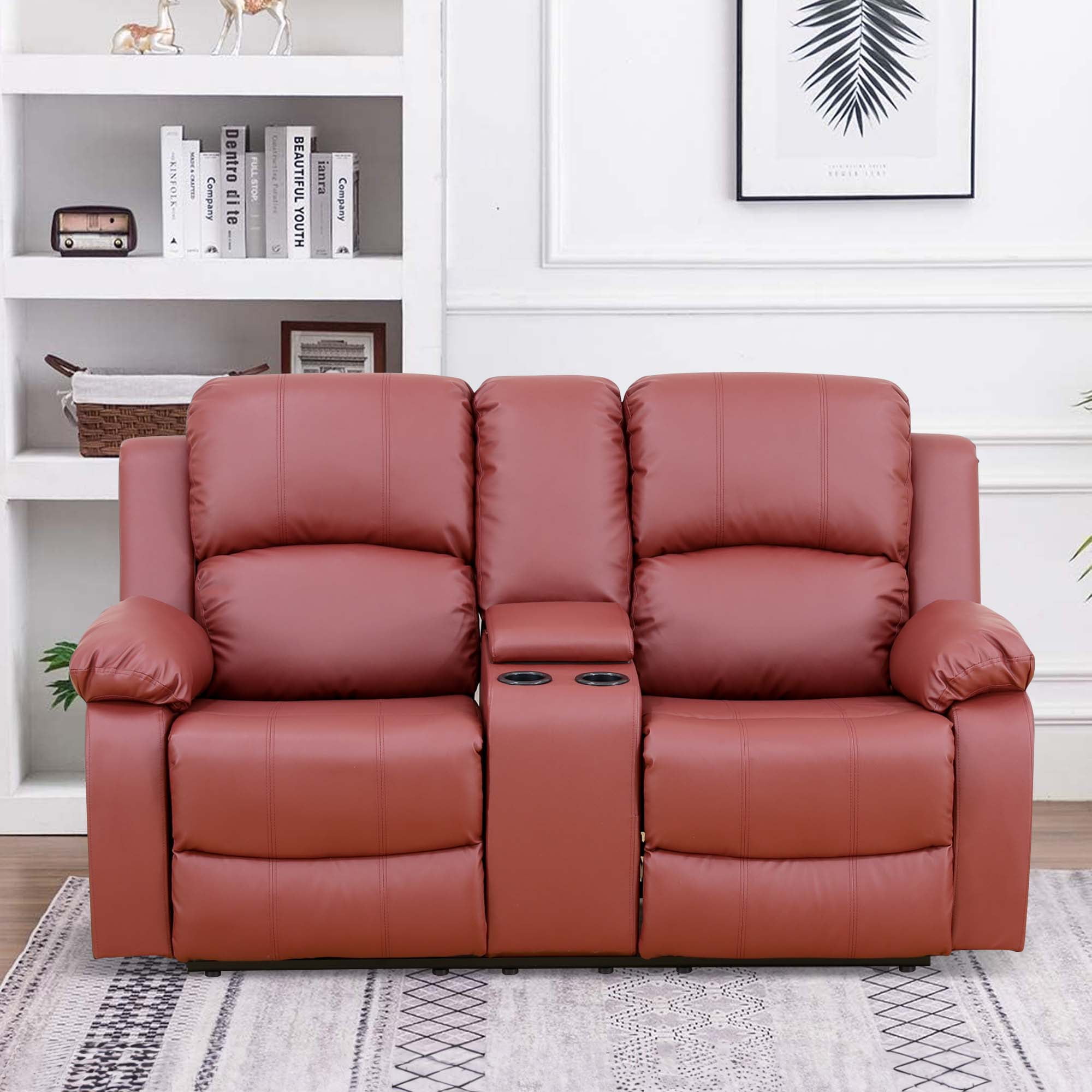 Aukfa Double Manual Recliner Chair, Overstuffed Loveseat with Cupholder ...