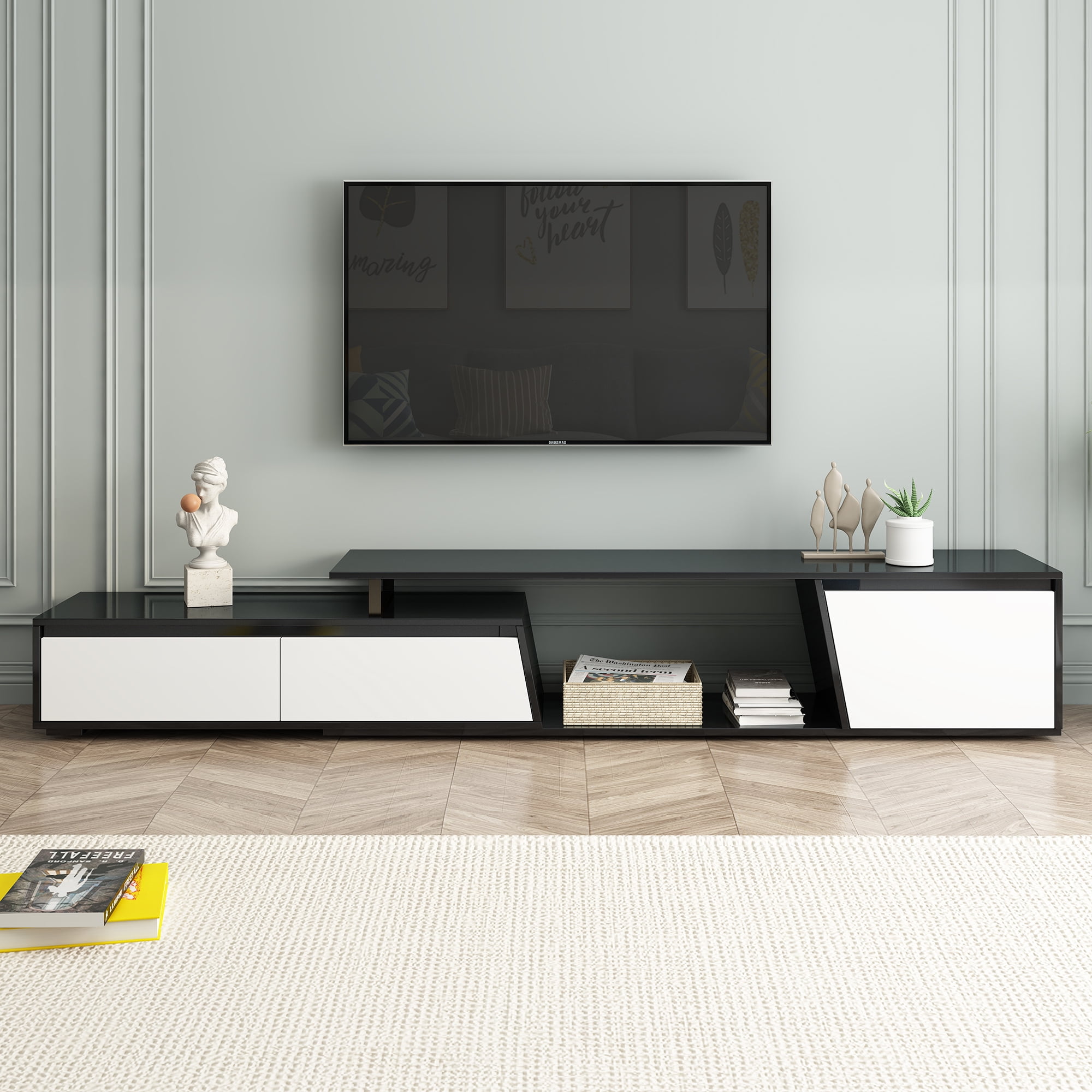 Aukfa Extendable TV Stand for TVs up to 100" with Storage Drawers ...