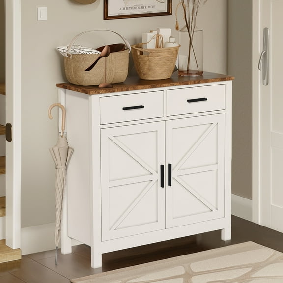 71" Tall White Buffet Cabinet with Hutch,Modern Farmhouse Kitchen ...