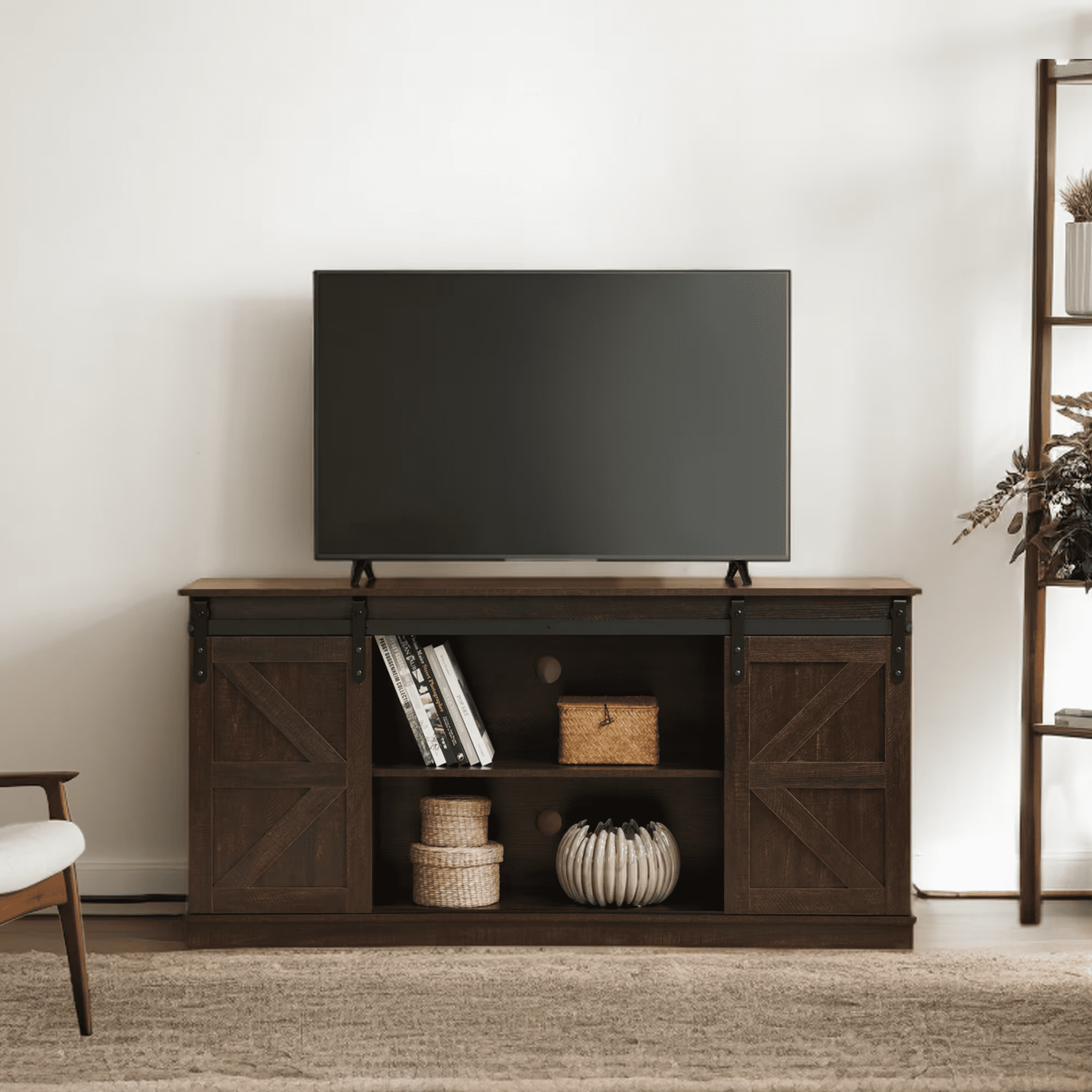 Aukfa Farmhouse Sliding Barn Door TV Stand for TVs up to 65",Tall ...